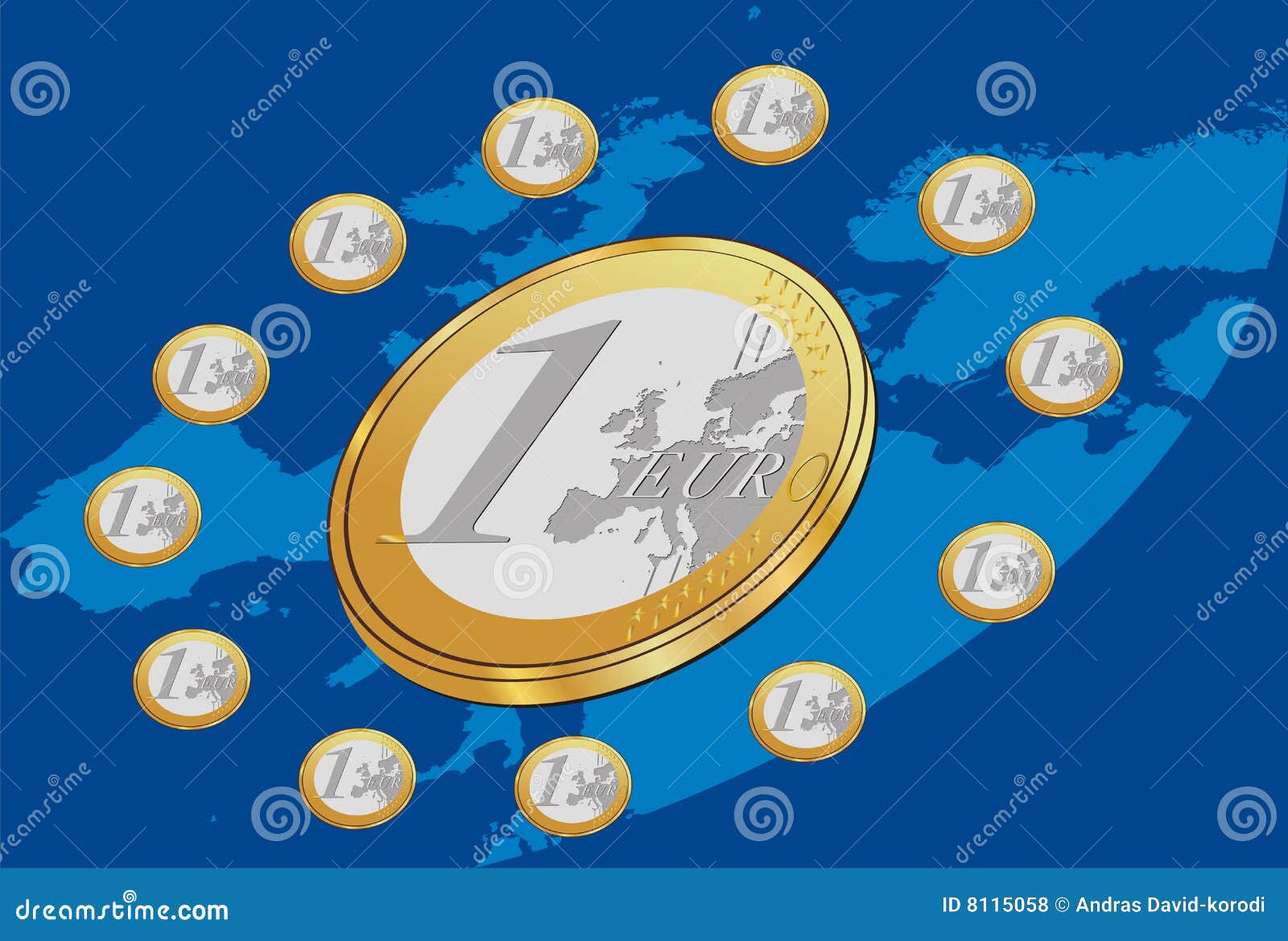 Euro Coins Placed Circle Blue Background Stock Illustrations – 2 Euro ...