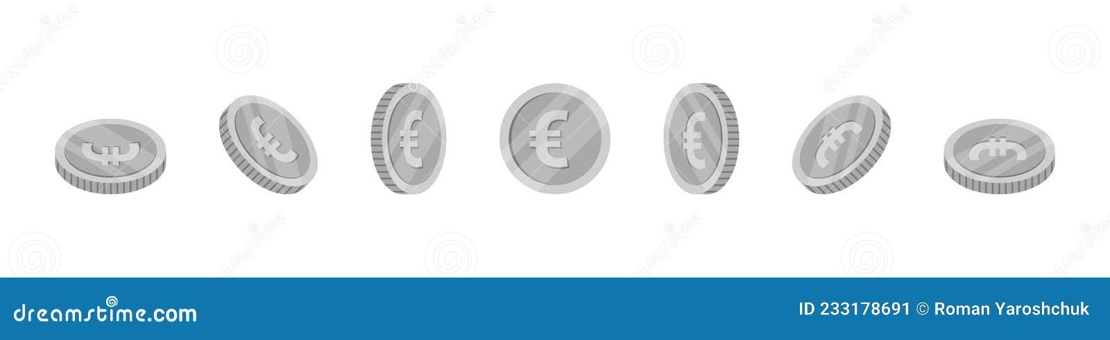 Euro Coins. Rotation of Icons at Different Angles for Animation Stock ...