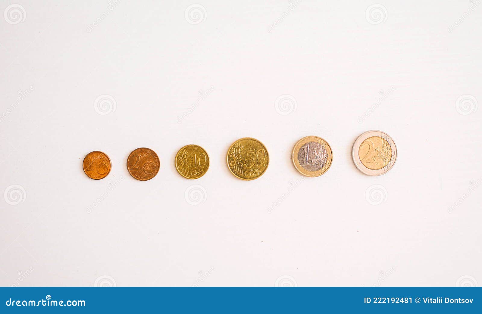 Euro Coins of Various Sizes and Value on the White Background Stock ...