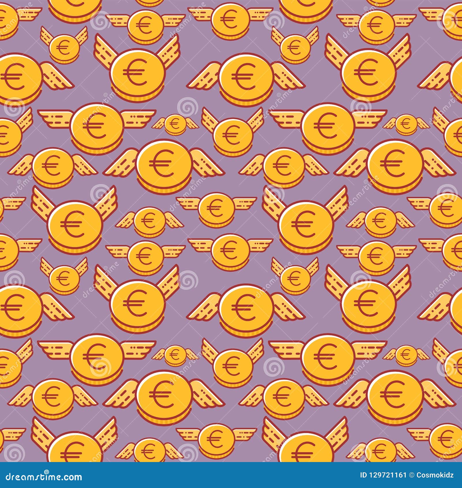Euro Coins with Wings, Seamless Vector Pattern, Flat Line Design Style ...