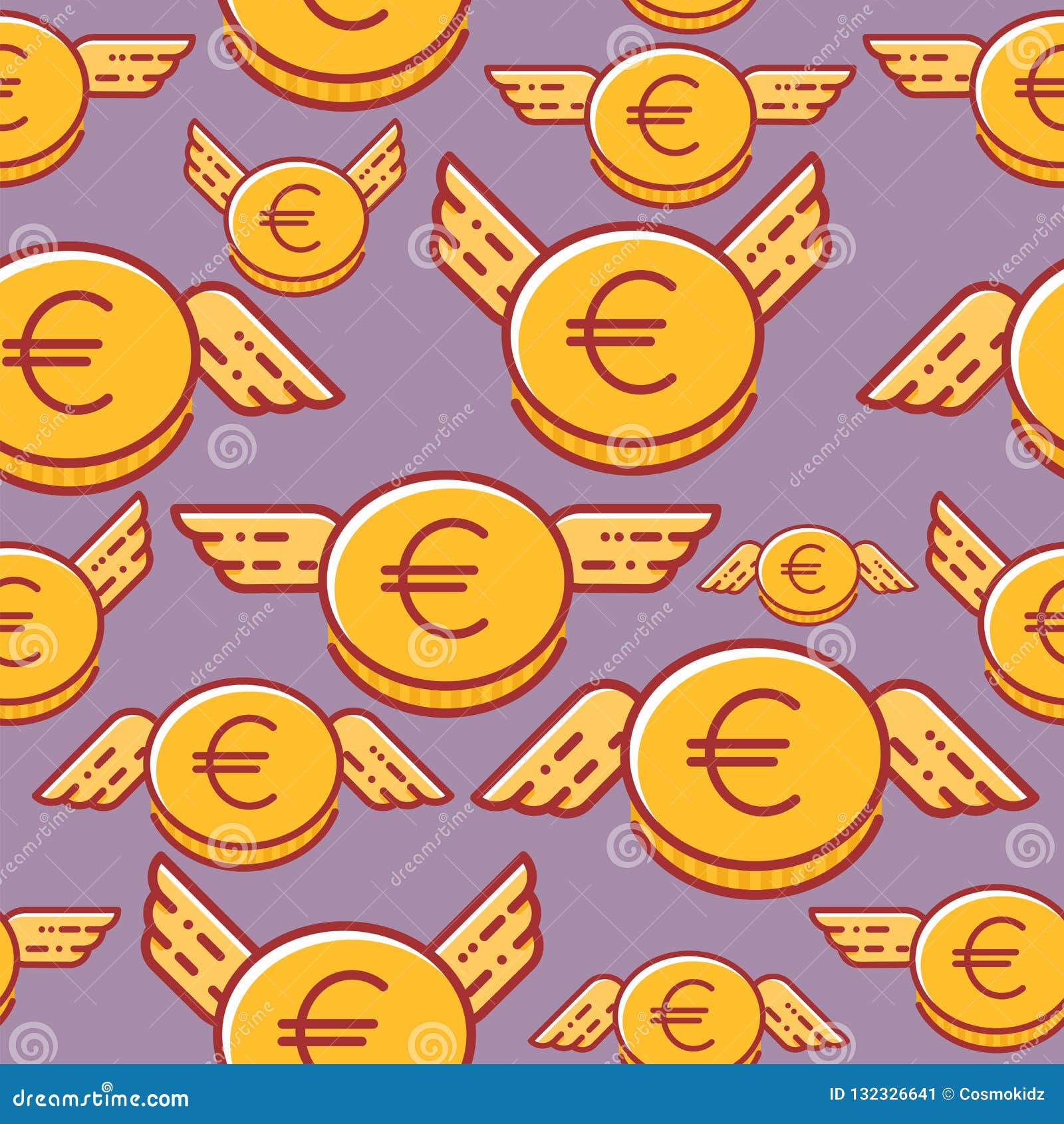 Euro Coins with Wings, Seamless Vector Pattern, Flat Line Design Style ...