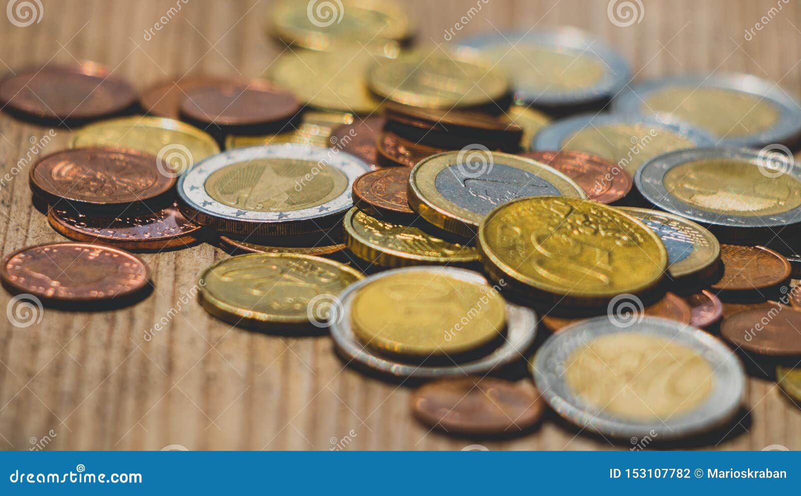 Euro Coins on Wooden Texture Stock Photo - Image of cost, spending ...