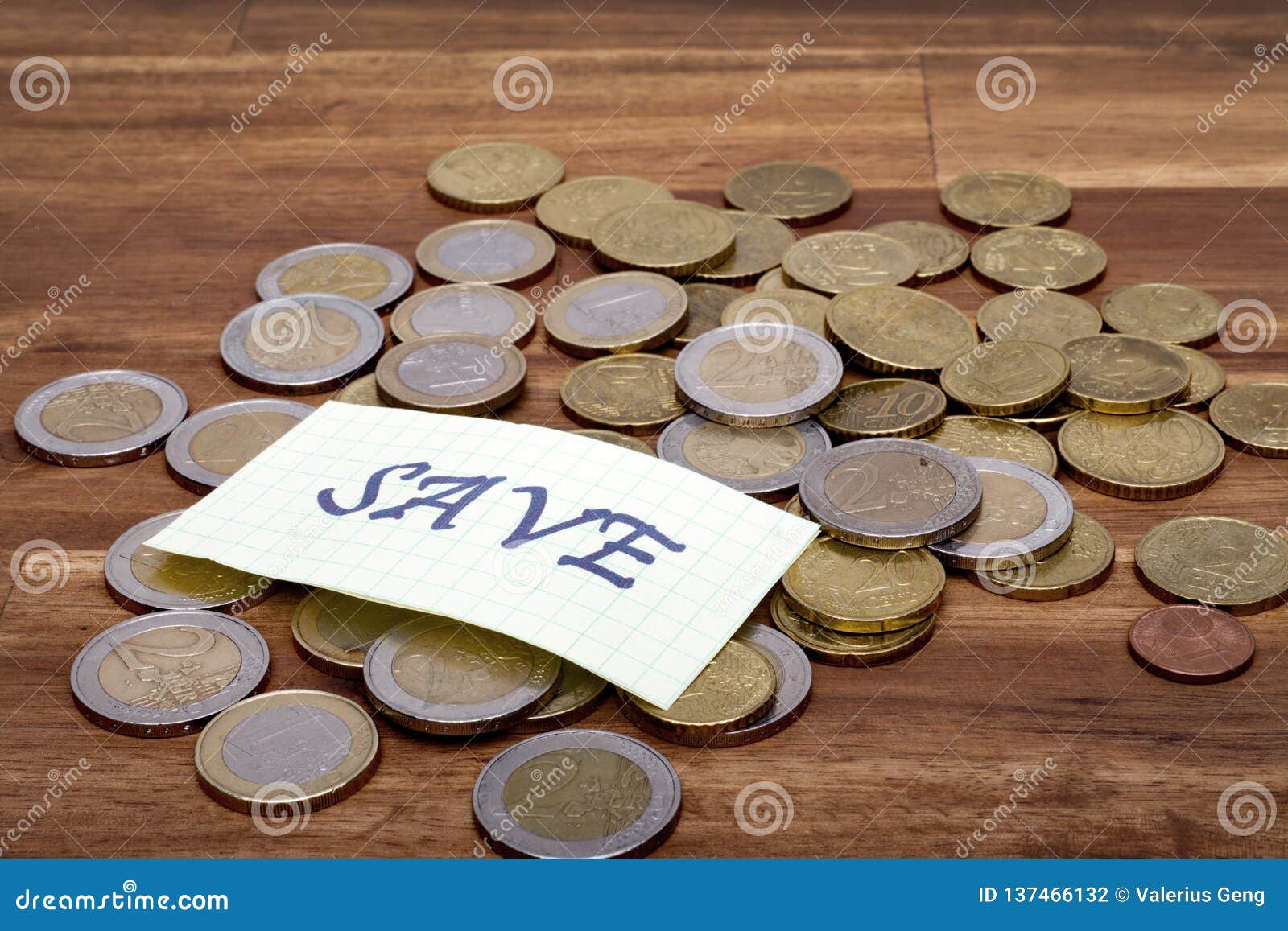 Euro Coins with the Word Save on the Table Stock Photo - Image of ...