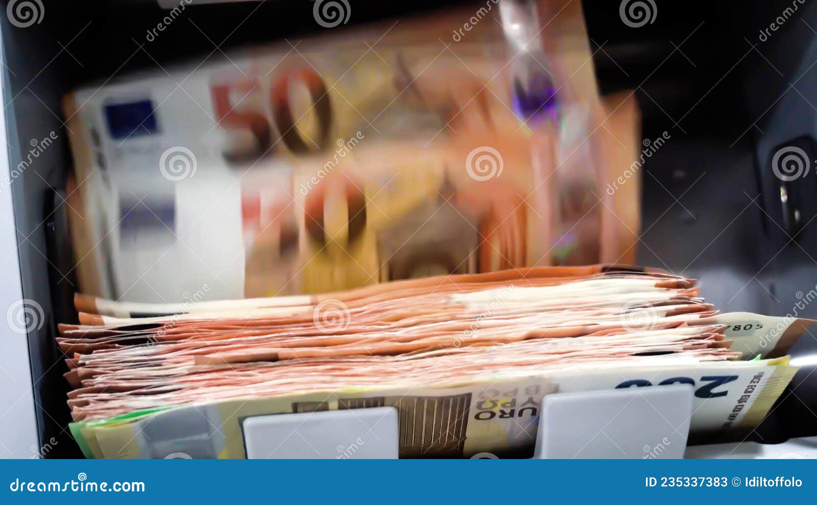 The Euro Currency Banknotes in a Currency Counting Machine Stock Image ...