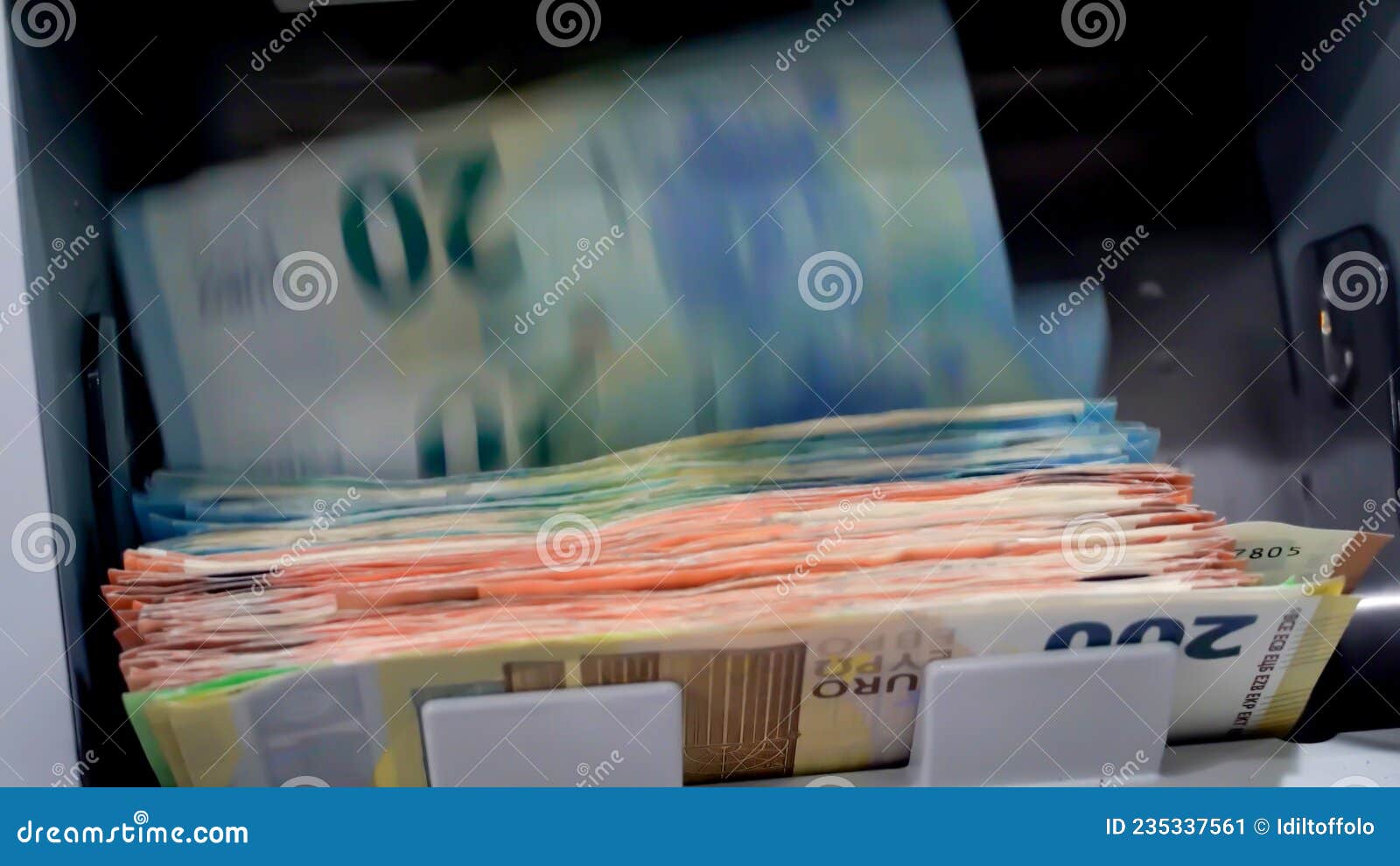 The Euro Currency Banknotes in a Currency Counting Machine Stock Image ...