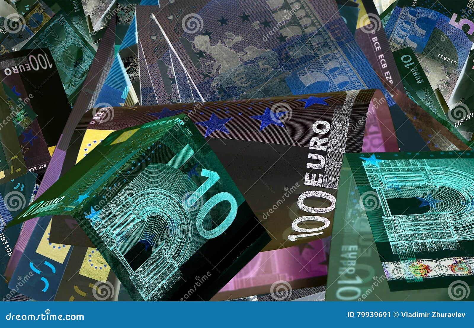 Euro Currency (banknotes ) in UV Light Protection Stock Image - Image ...