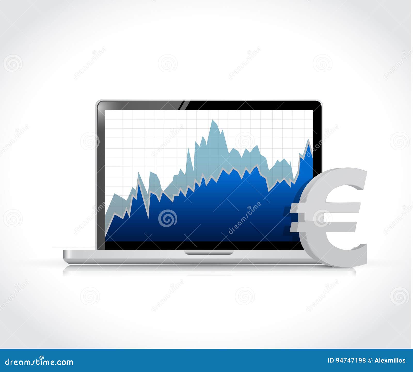 Euro Currency Graph on a Laptop Computer. Stock Illustration ...