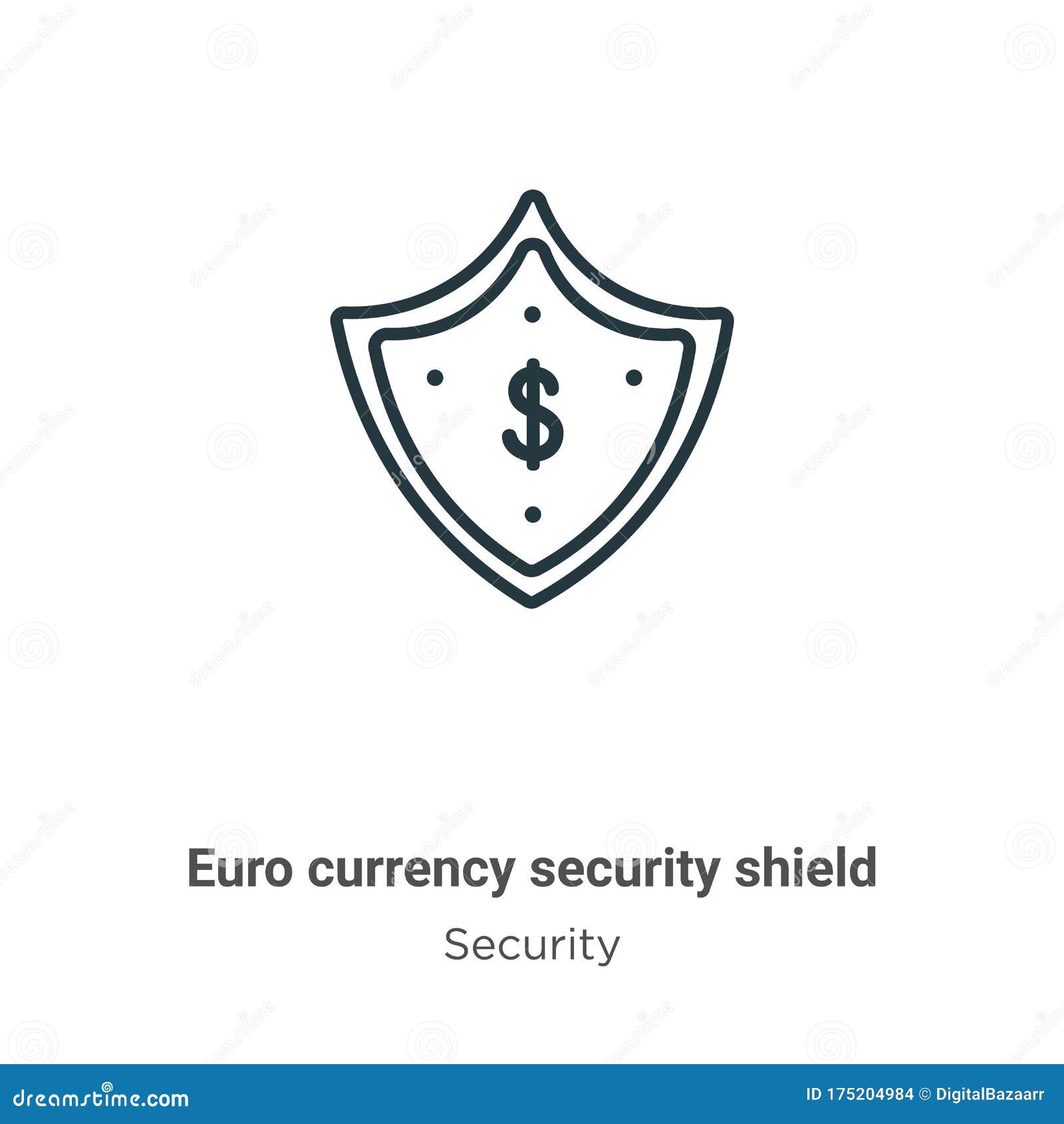 Euro Currency Security Shield Outline Vector Icon. Thin Line Black Euro ...