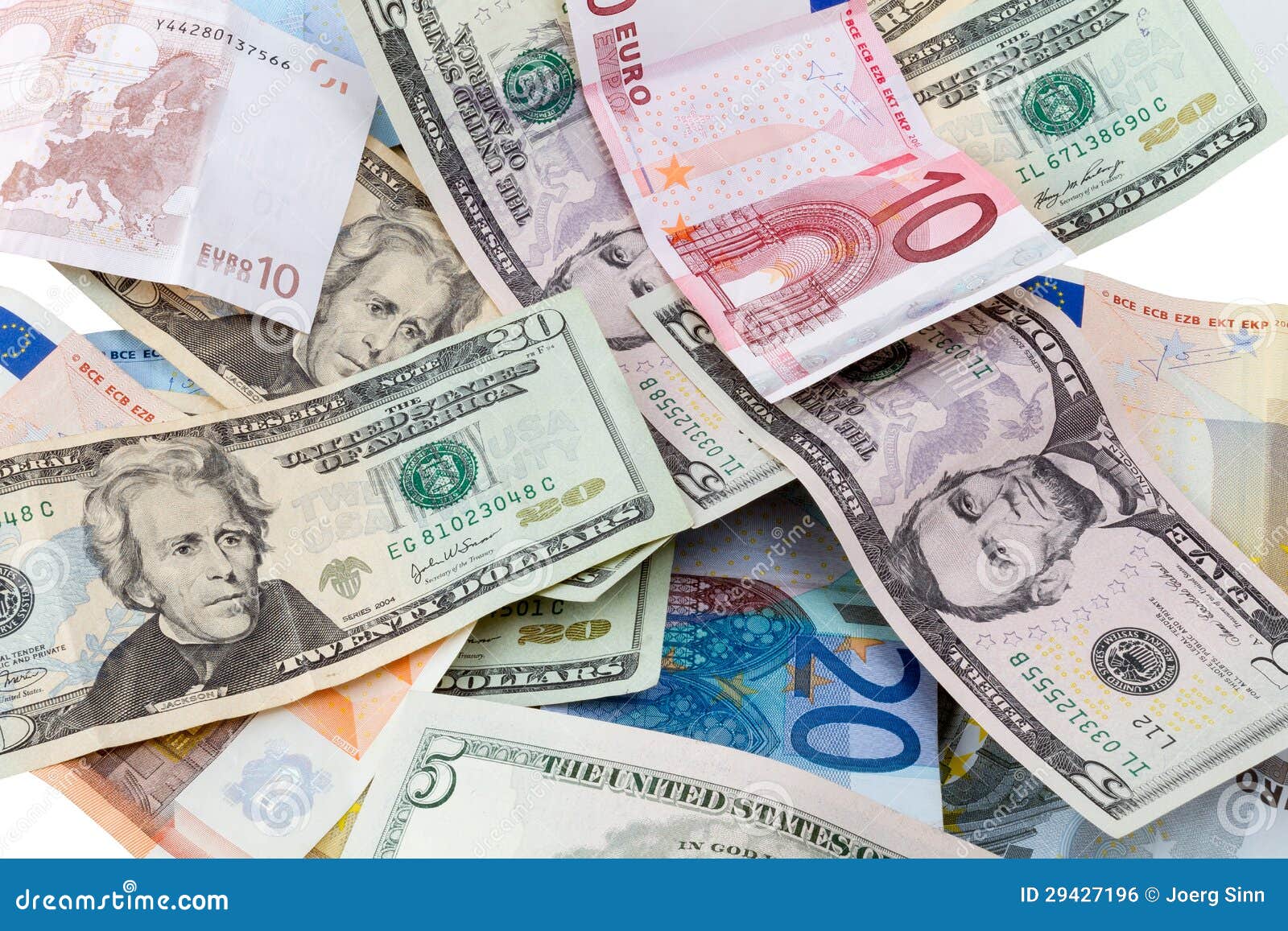 Euro and dollar banknotes stock photo. Image of contribution - 29427196