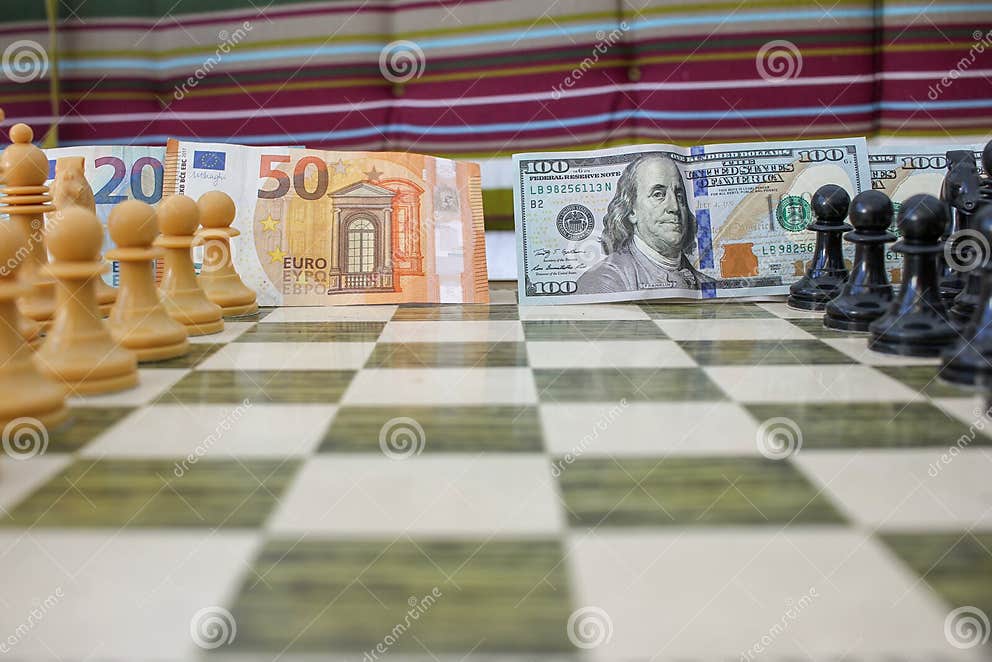 Euro and Dollar Bills on the Chessboard Stock Image - Image of europe, calculation: 294877819