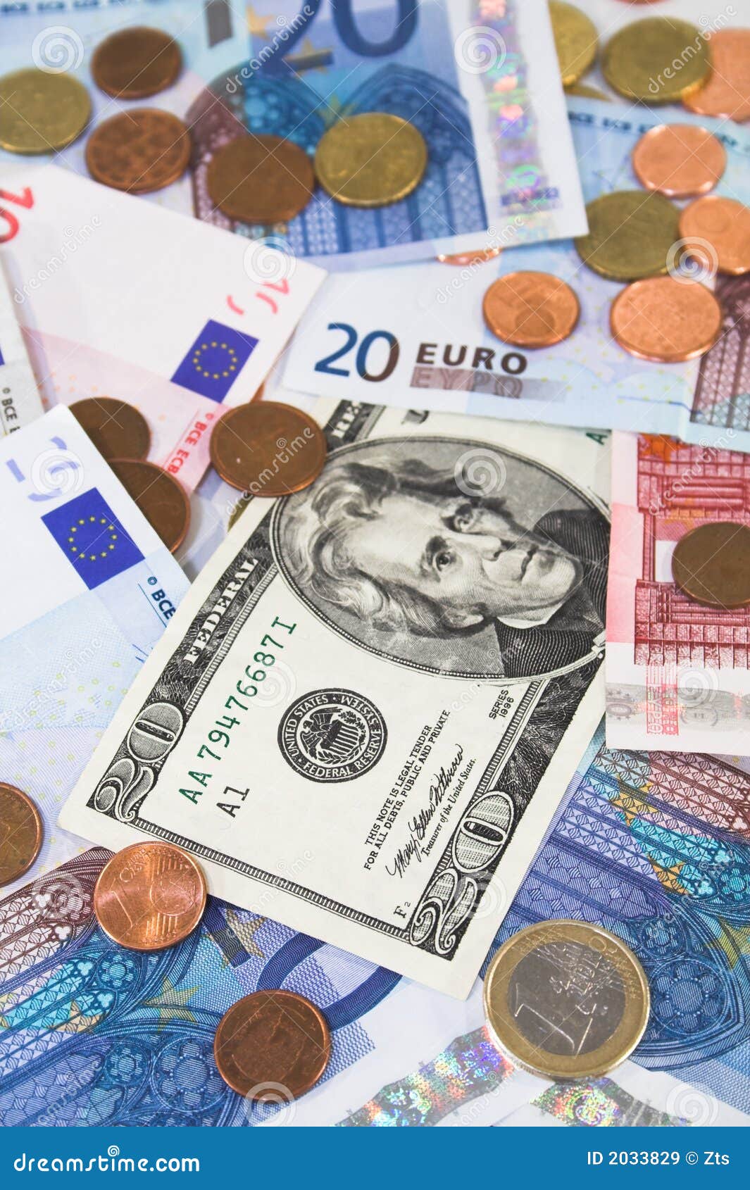 Euro and Dollar Bills and Coins Stock Image - Image of financial ...