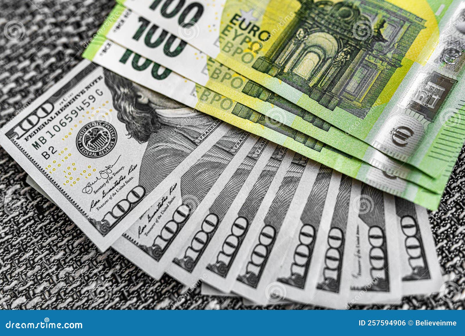 Euro and Dollar Bills in a Common Stack. Stock Photo - Image of ...