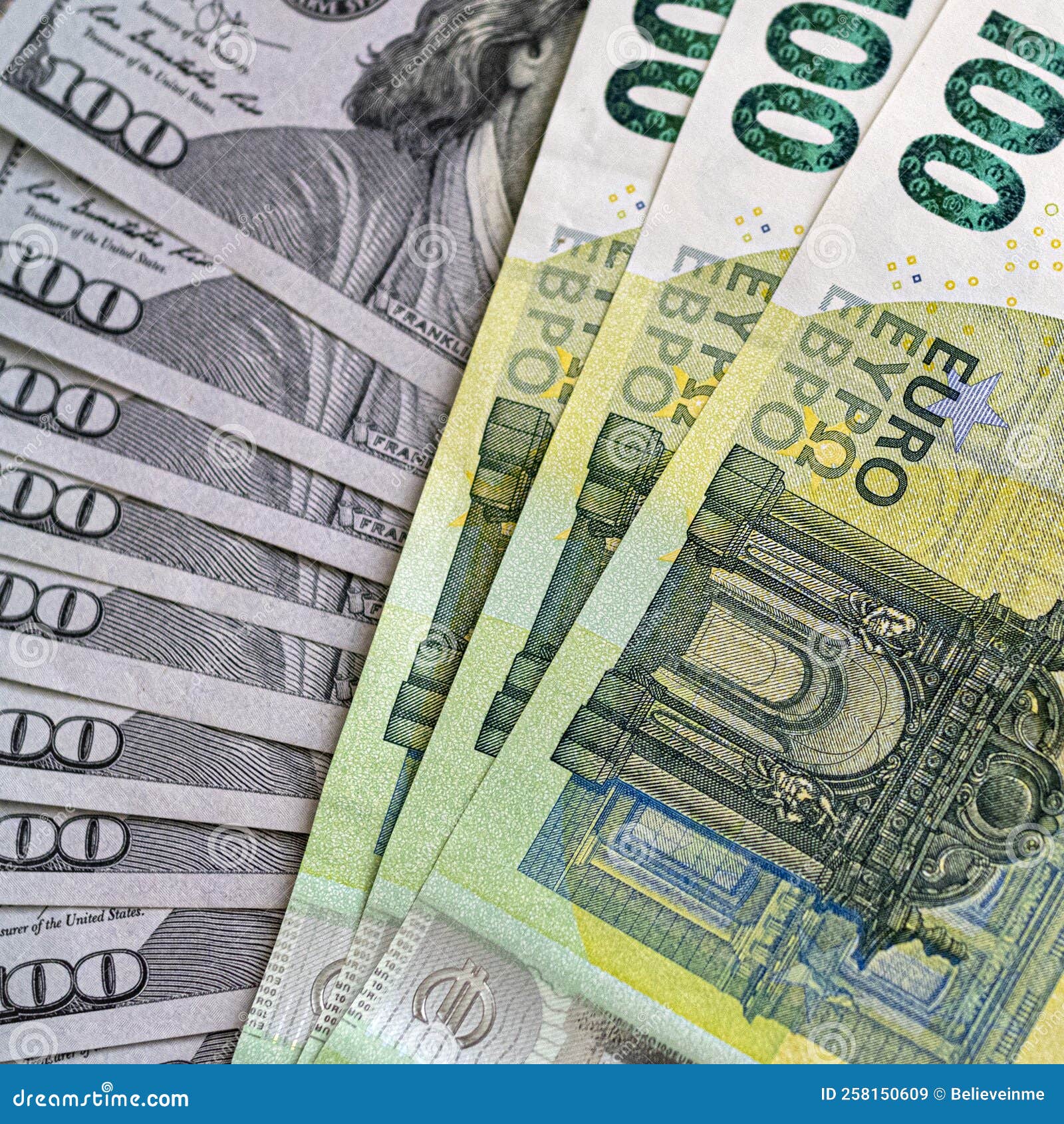 Euro and Dollar Bills in a Common Stack. Stock Image - Image of dollar ...