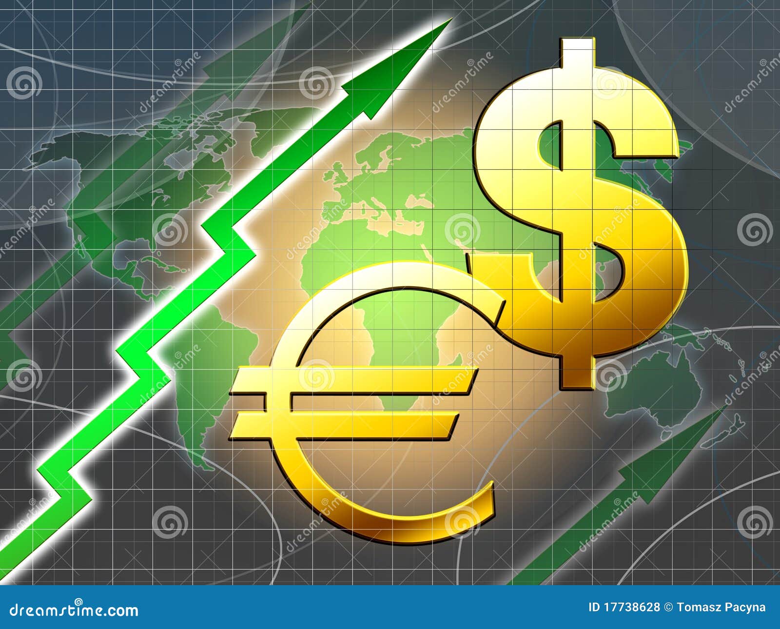 Euro and Dollar Increasing Value Stock Illustration - Illustration of ...