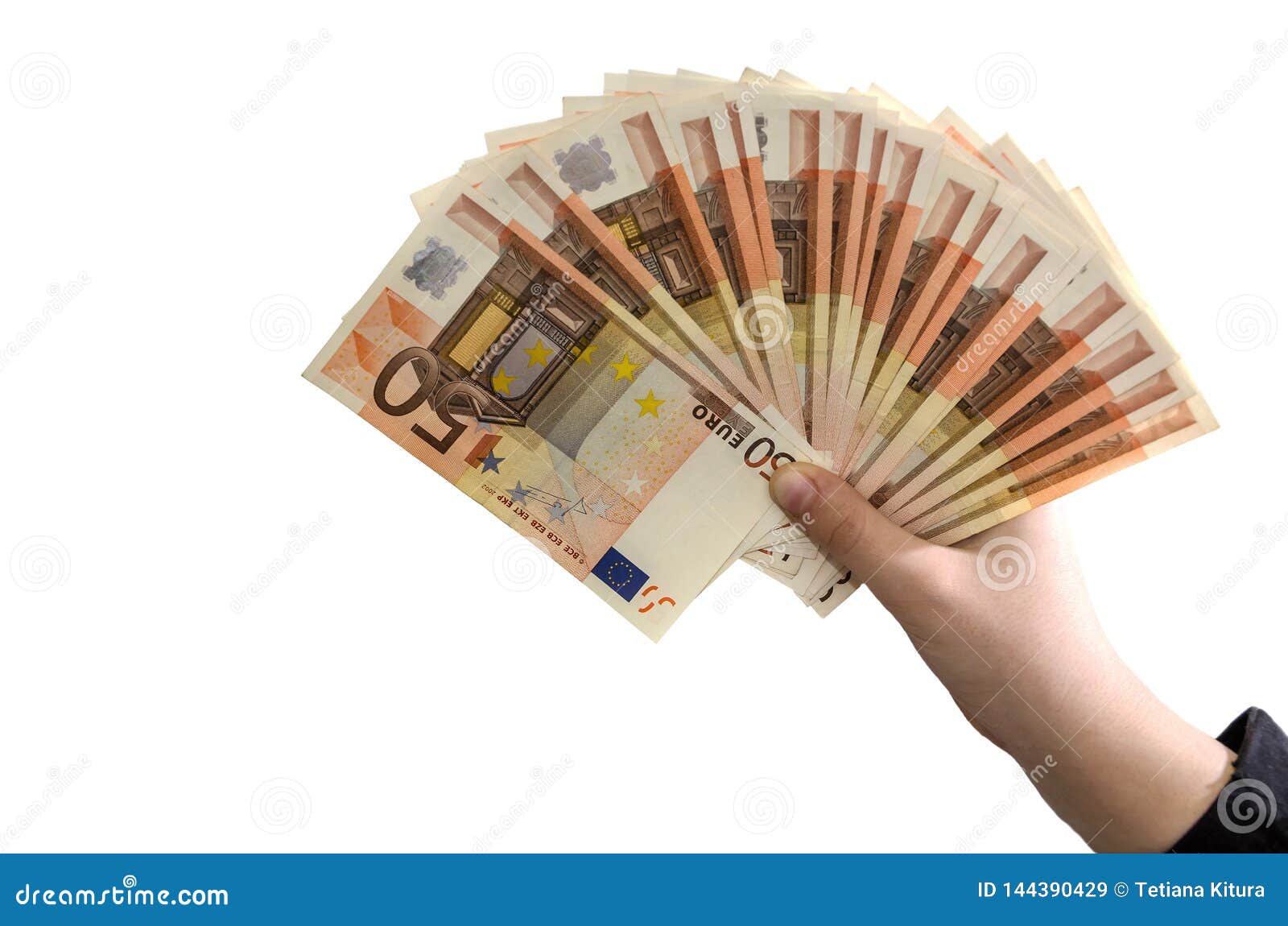 50 Euro in Female Hand on White Background Stock Image - Image of ...