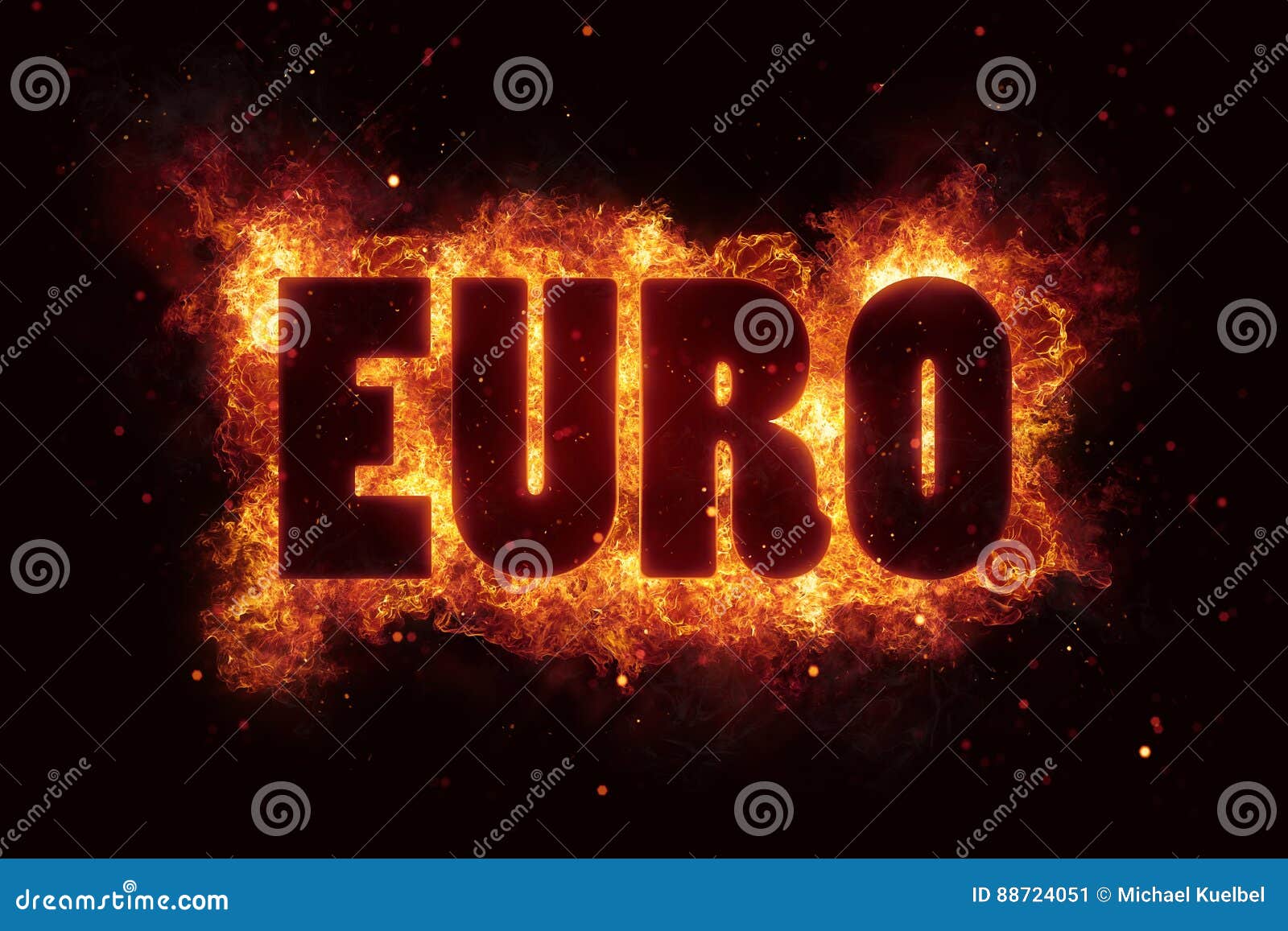 Euro Fire Flames Burn Burning Text Explosion Explode Stock Illustration ...