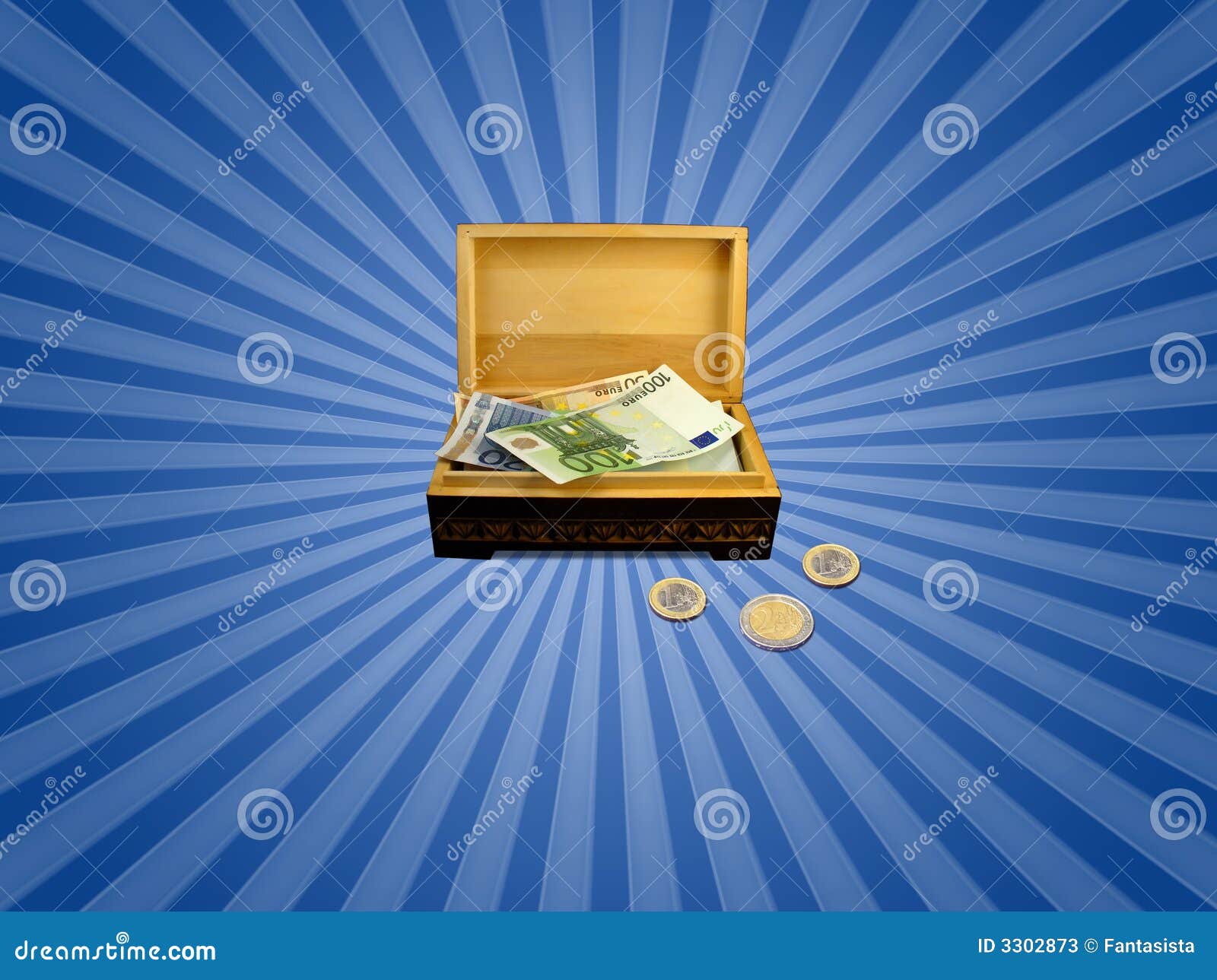 Euro geld in doos stock illustratie. Illustration of metaal - 3302873