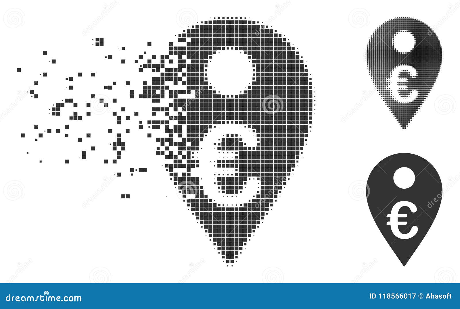 Euro Map Marker Fragmented Pixel Halftone Icon Stock Vector ...