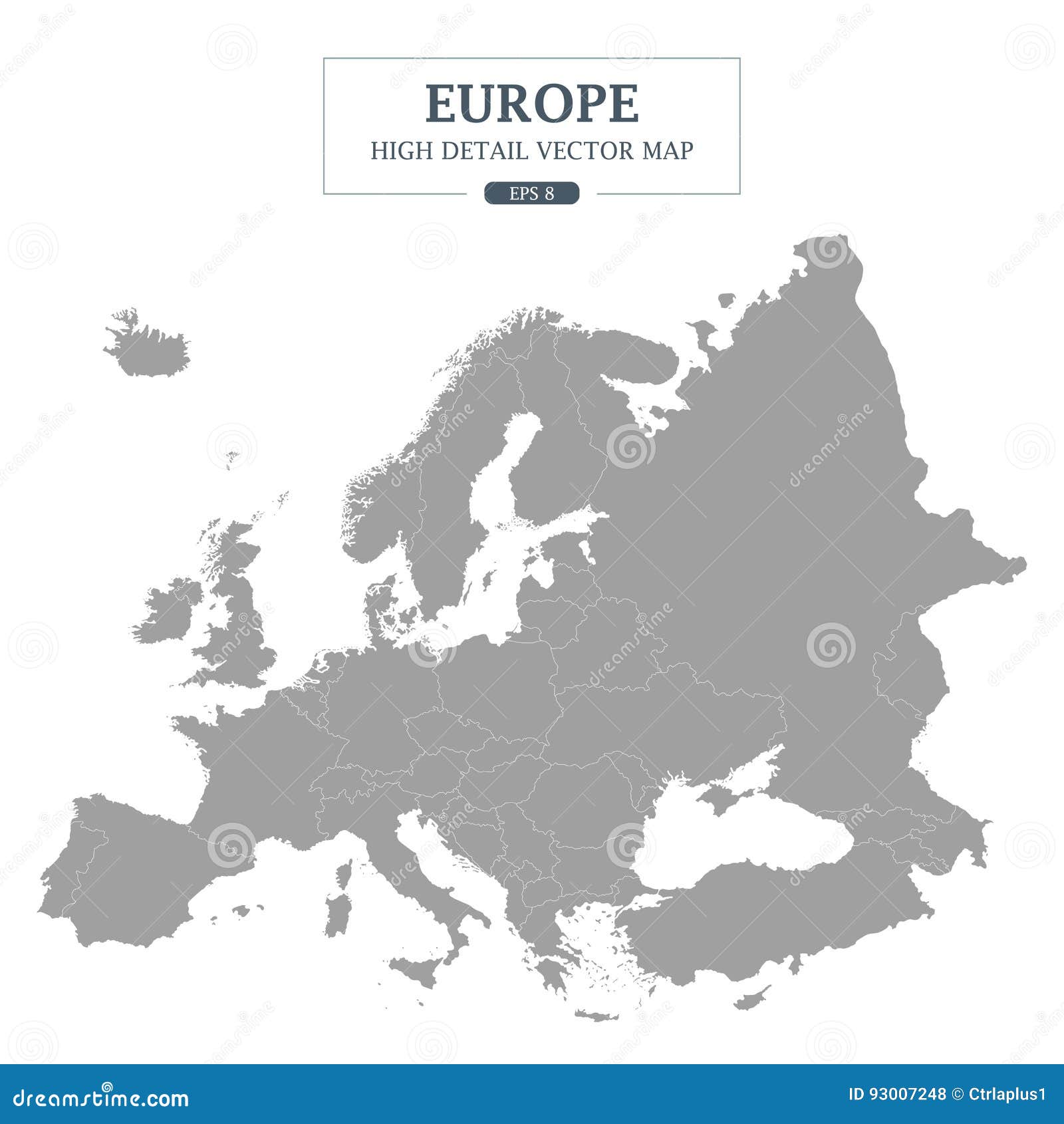 Euro Map Monotone High Detail Separated All Countries Stock Vector ...