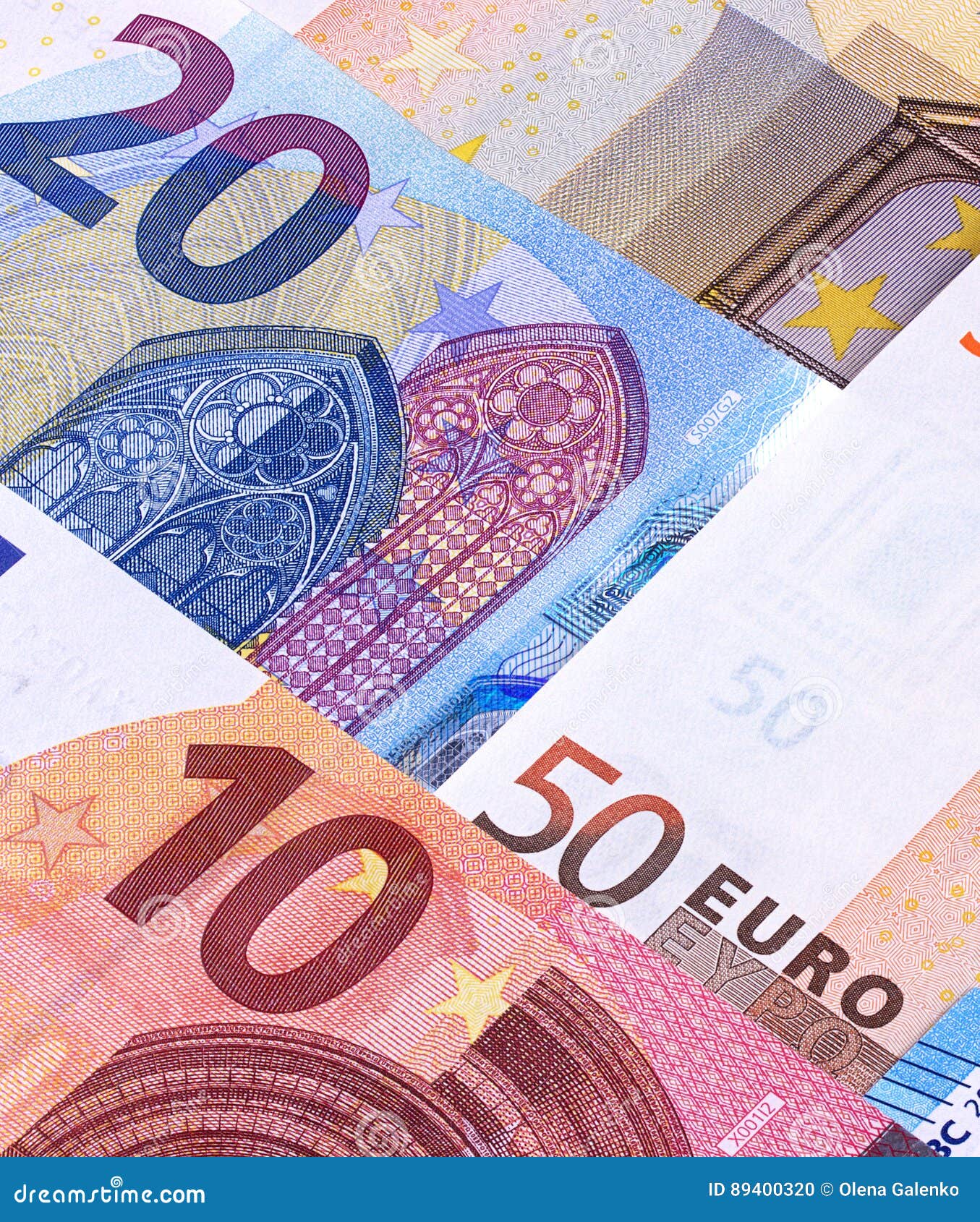 Euro Money Banknotes Different Denominations Abstract Background. Stock ...