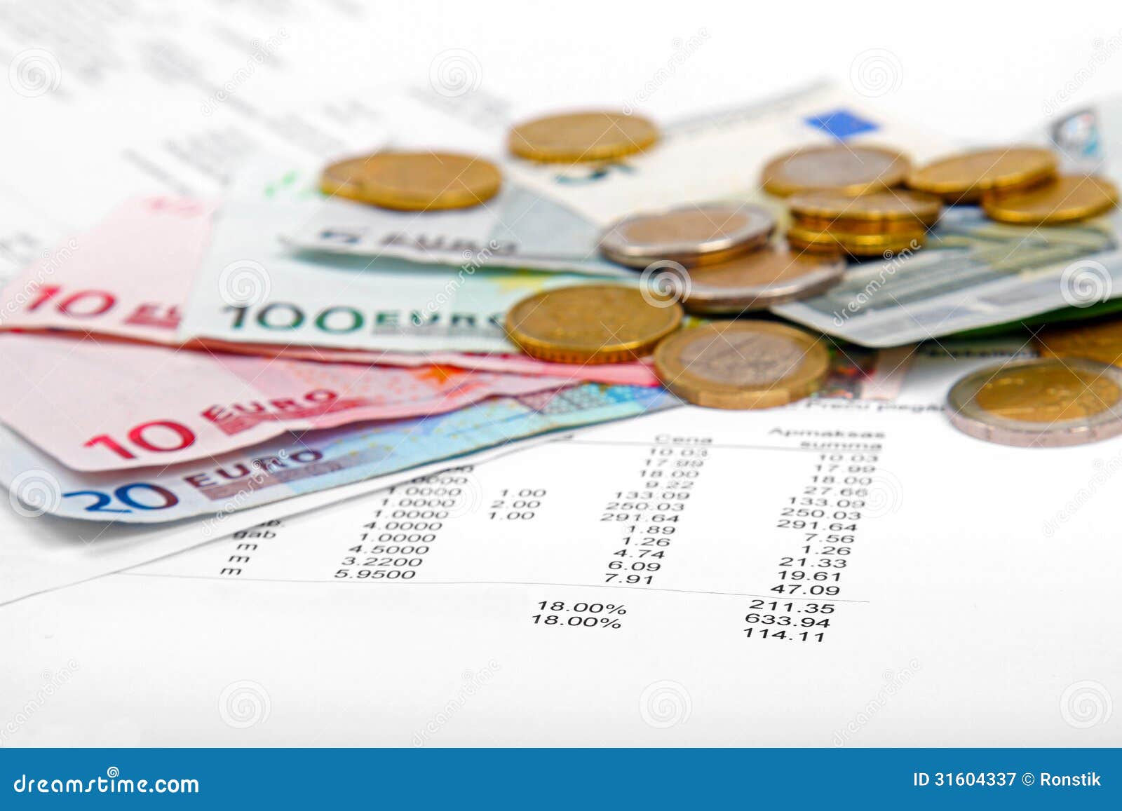 Euro Money Coins and Banknotes with Bill Stock Image - Image of euro ...