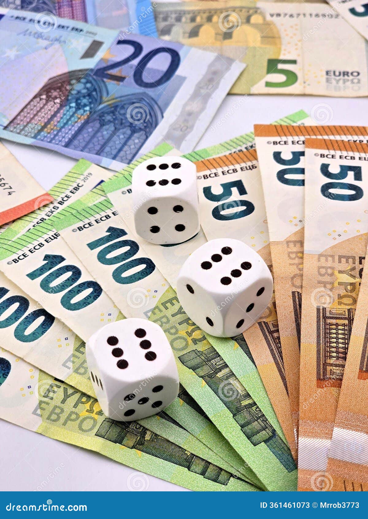 Euro money and dice. stock image. Image of game, luck - 361461073