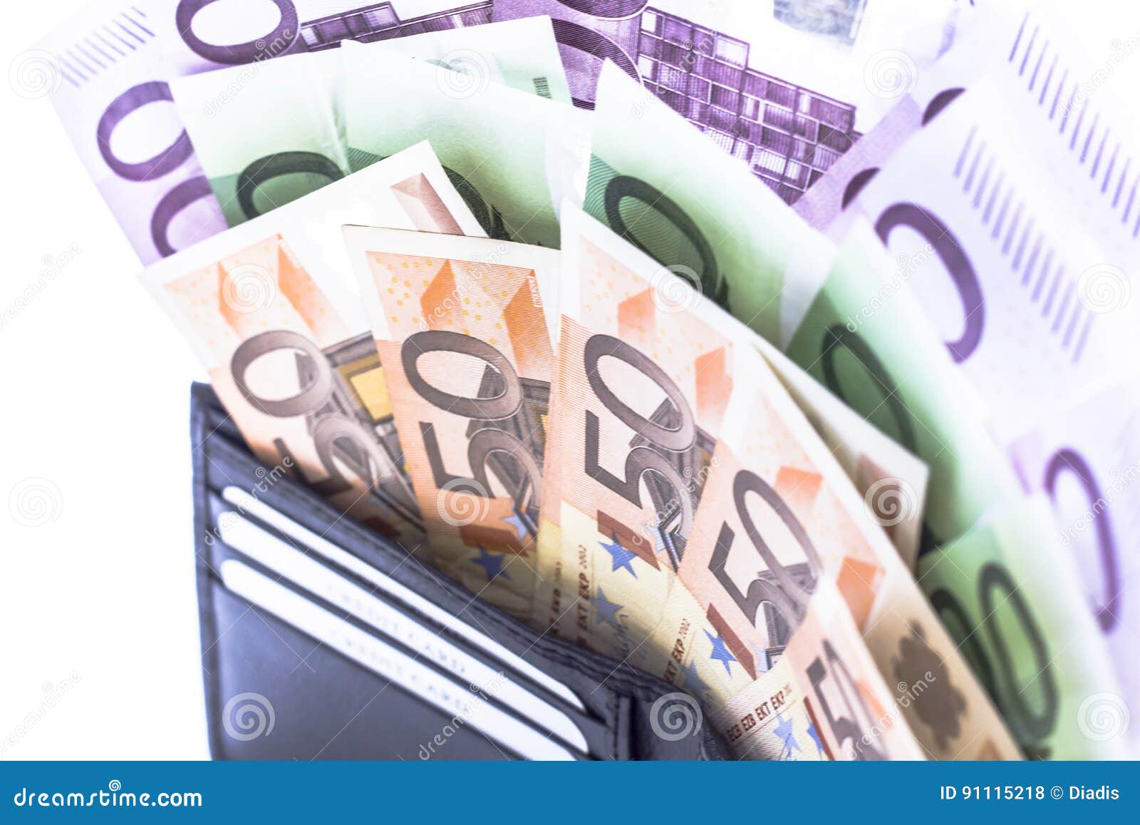Euro Money Notes in the Wallet on White Background Stock Photo - Image ...
