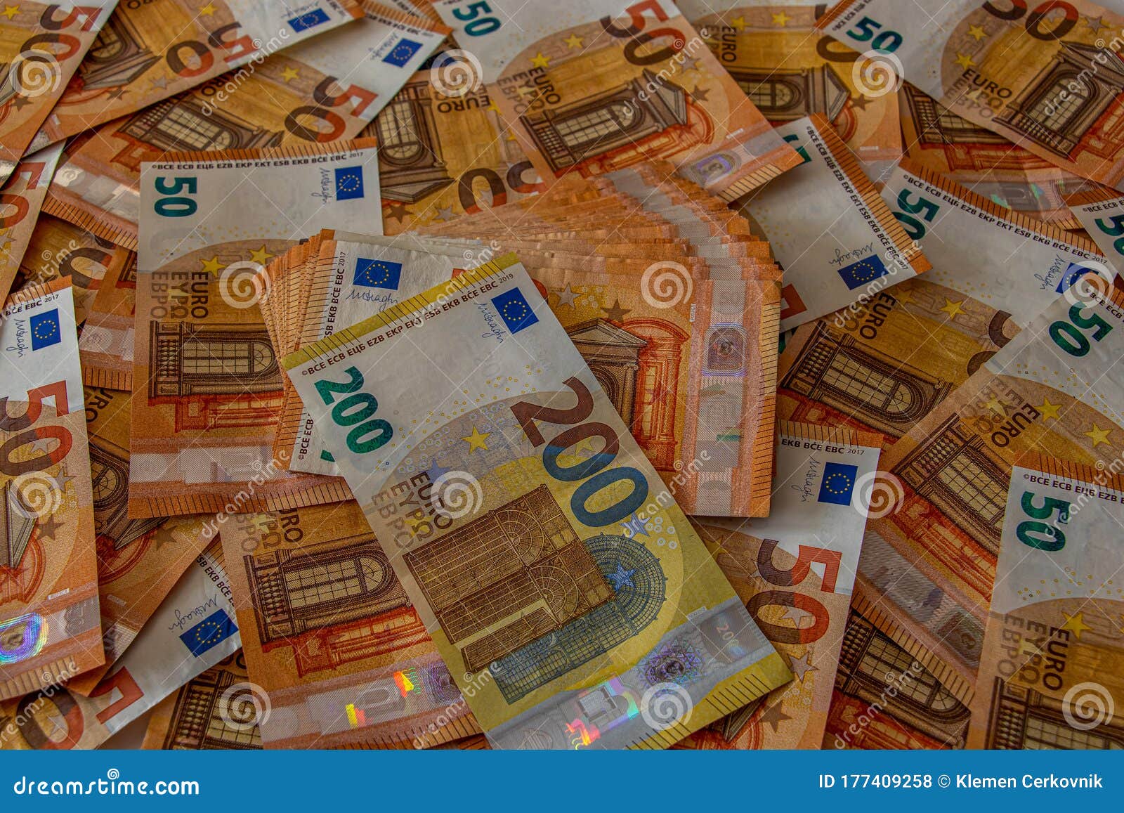200 Euro Note with Bunch of 50 Notes Stock Photo - Image of money, euro ...