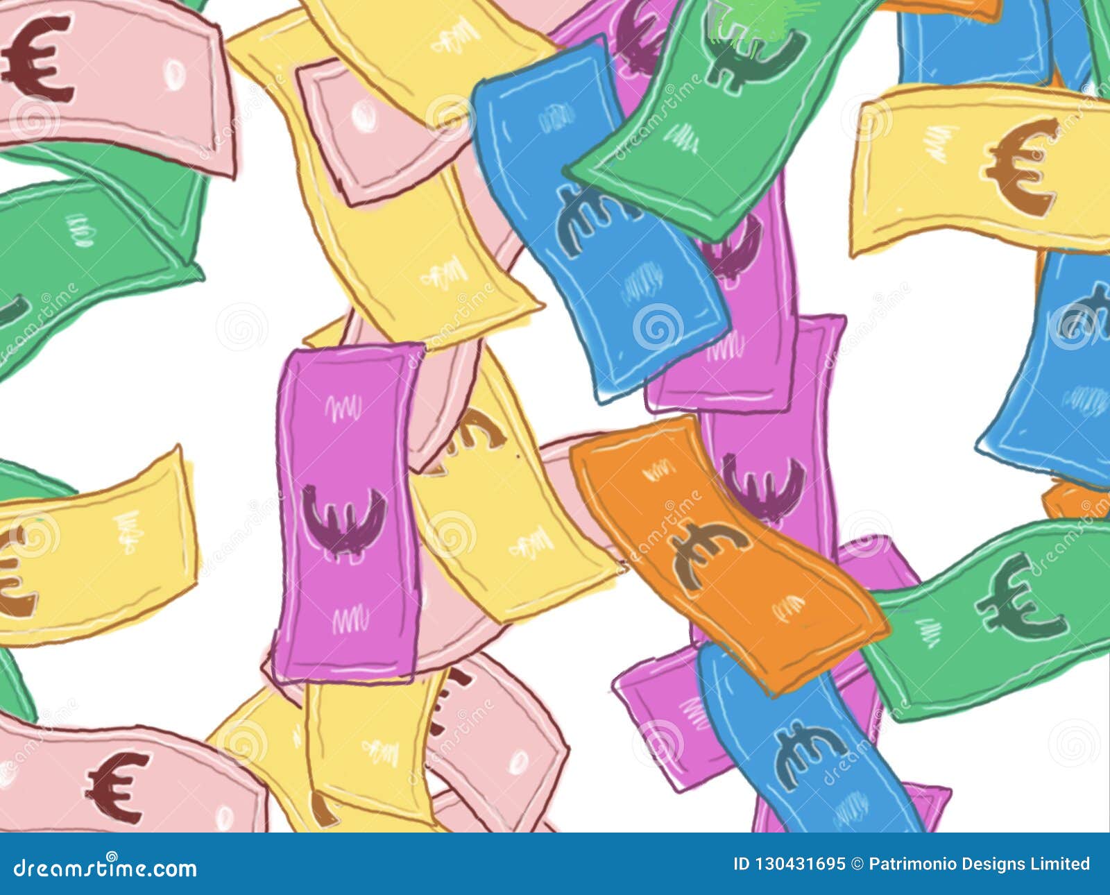 Euro Notes or Bills Falling Drawing Stock Illustration - Illustration ...