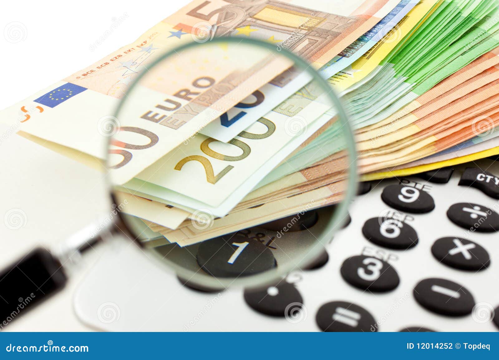 Euro Notes with Calculator and Magnifier Stock Photo - Image of looking ...
