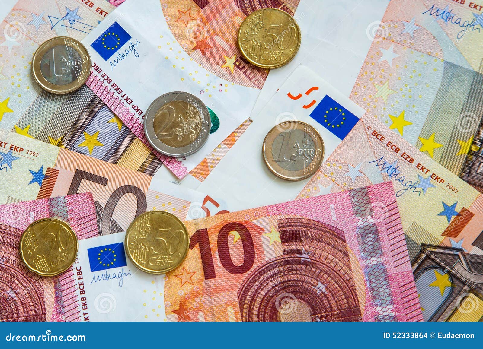 Euro notes and coins stock photo. Image of payment, note - 52333864