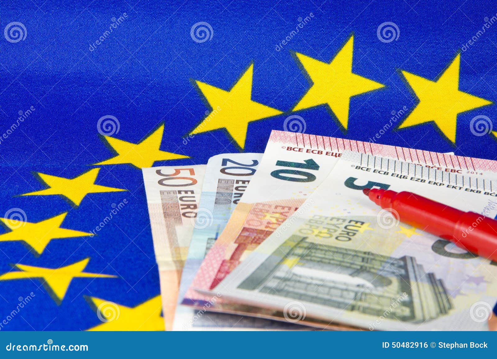 Euro Notes and Red Pencil, EU Flag Stock Photo - Image of european ...