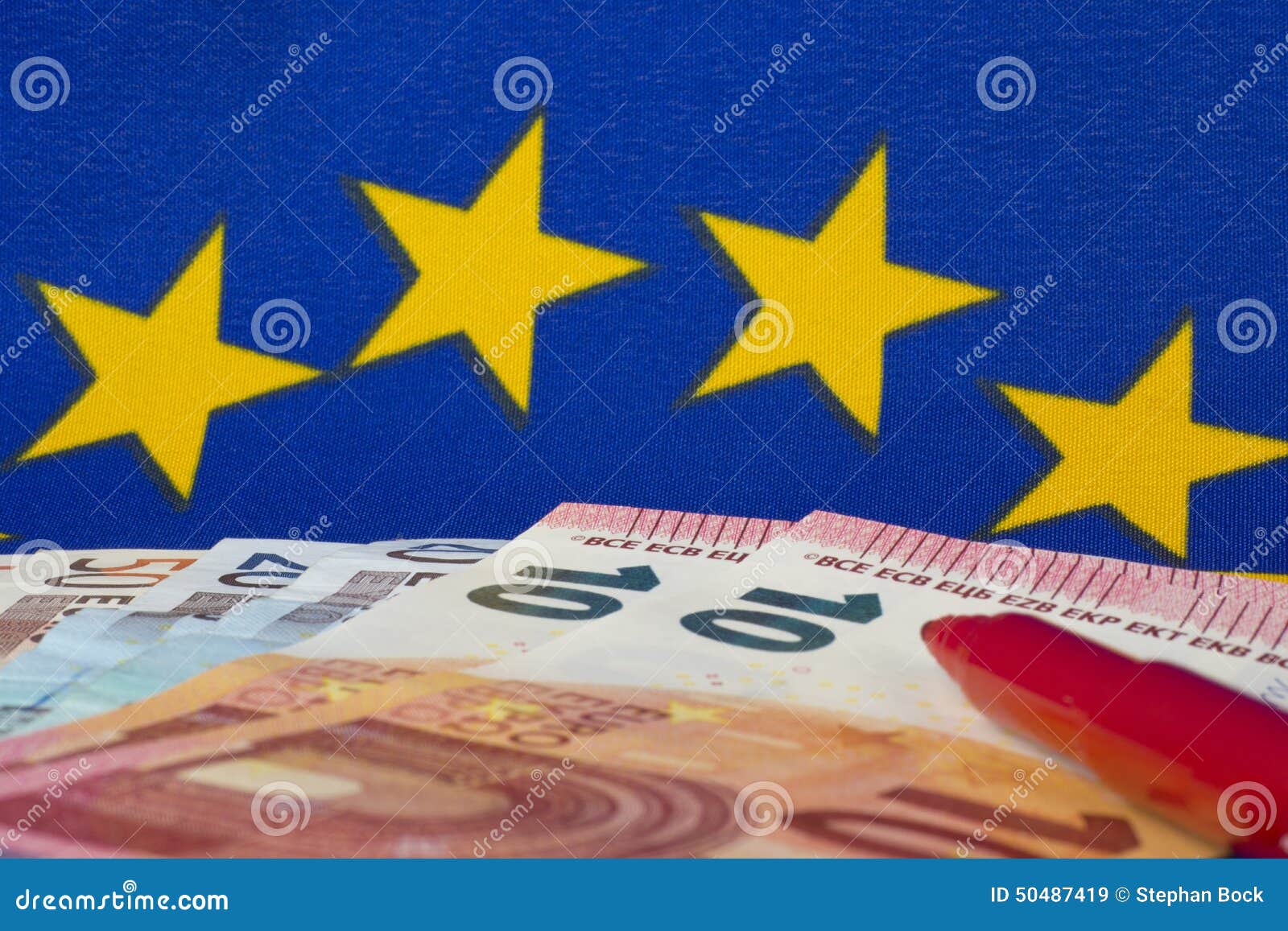 Euro Notes and Red Pencil, EU Flag Stock Image - Image of saving ...
