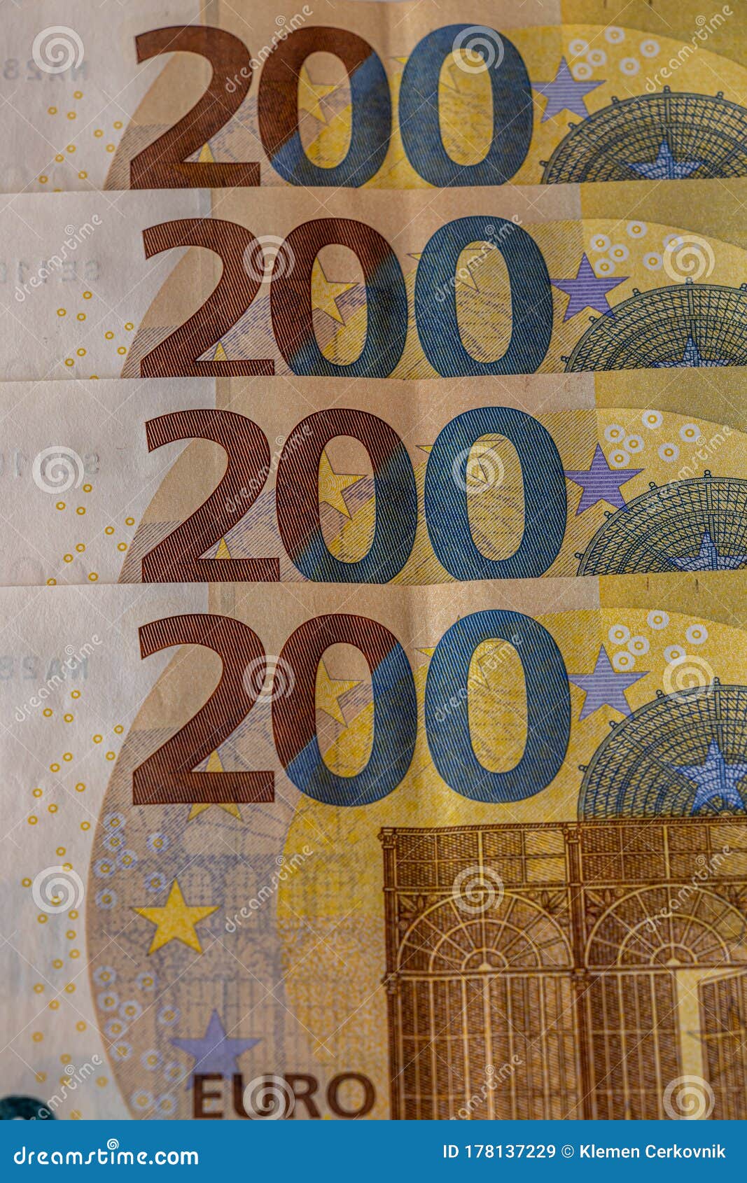 200 Euro Notes Stacked on Table Stock Image - Image of market, closeup ...