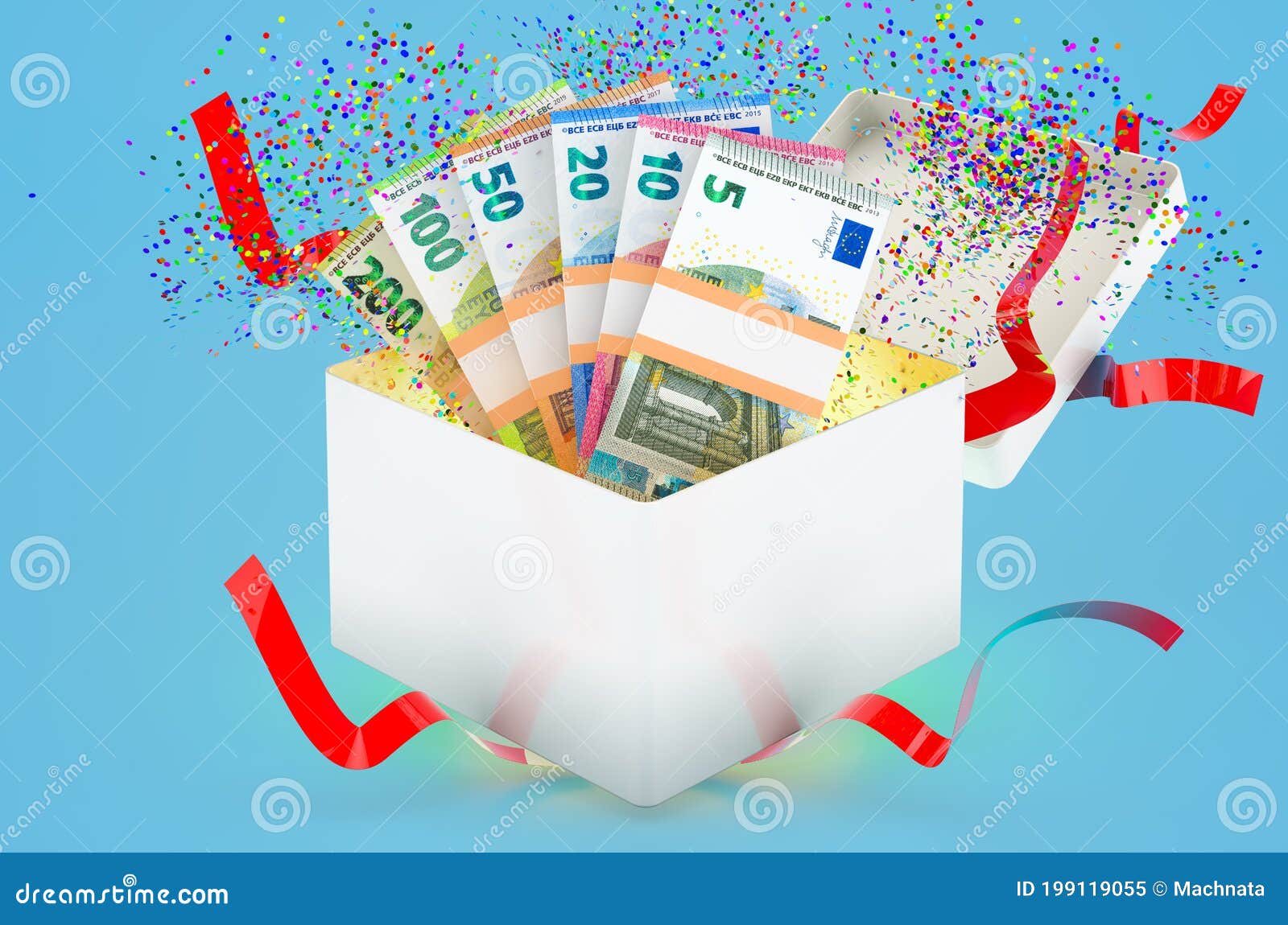 Euro Packs Inside Gift Box, 3D Rendering Stock Illustration ...