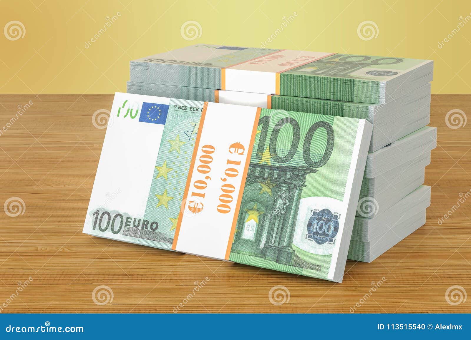 Euro Packs on the Wooden Table. 3D Rendering Stock Illustration ...