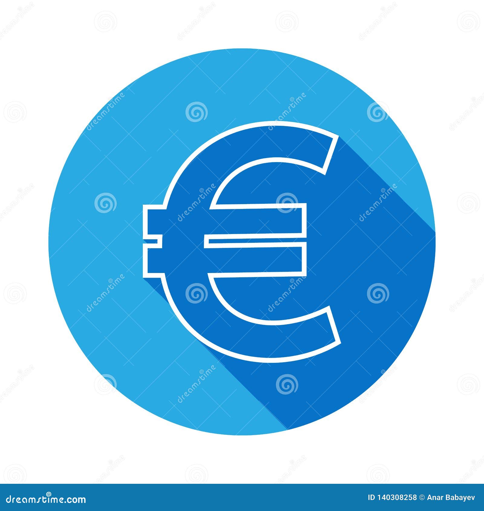 Euro Sign Icon with Long Shadow. Thin Line Icon for Website Design and ...