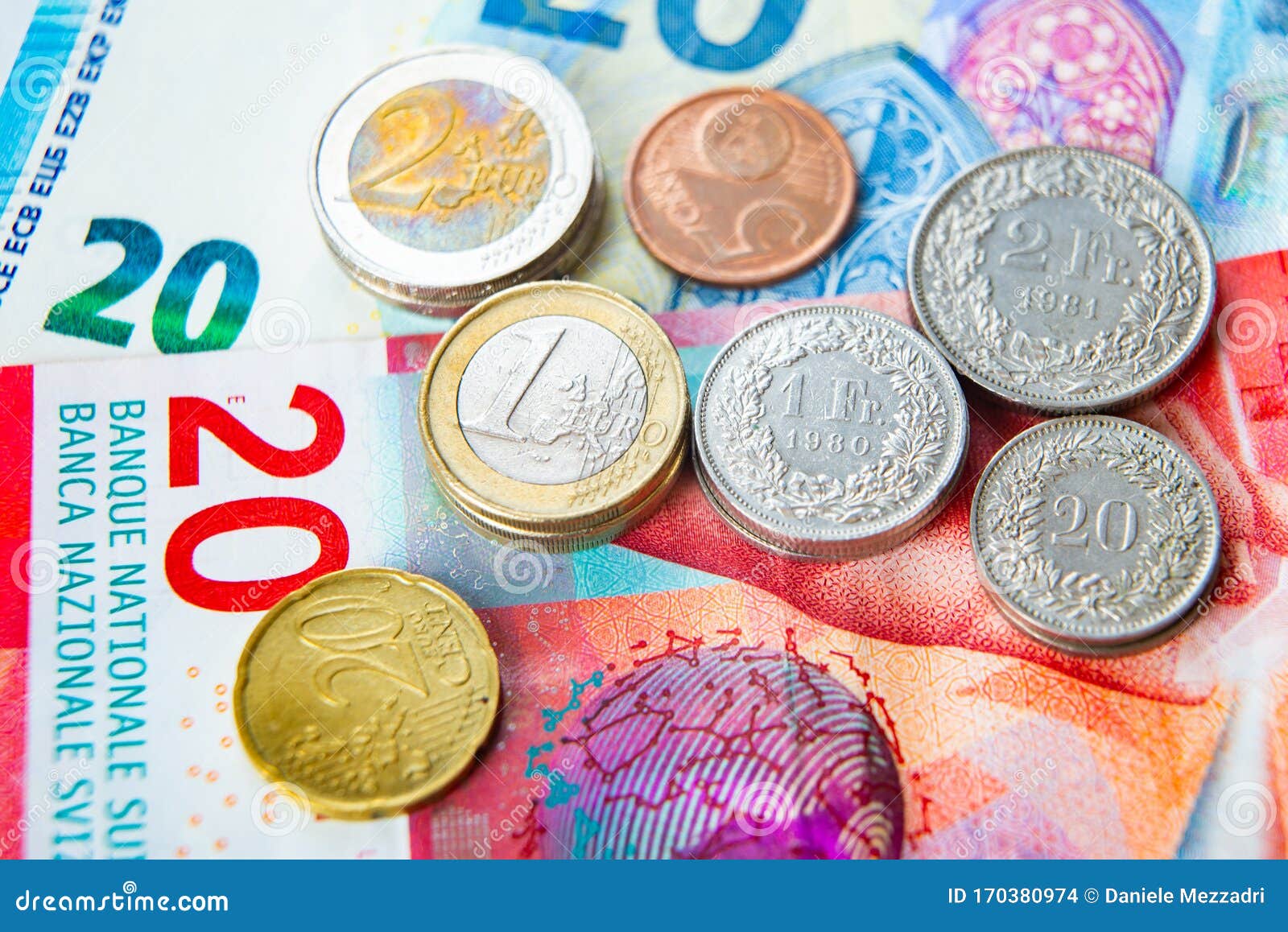 Euro and Swiss Francs Banknotes and Coins Stock Photo - Image of ...