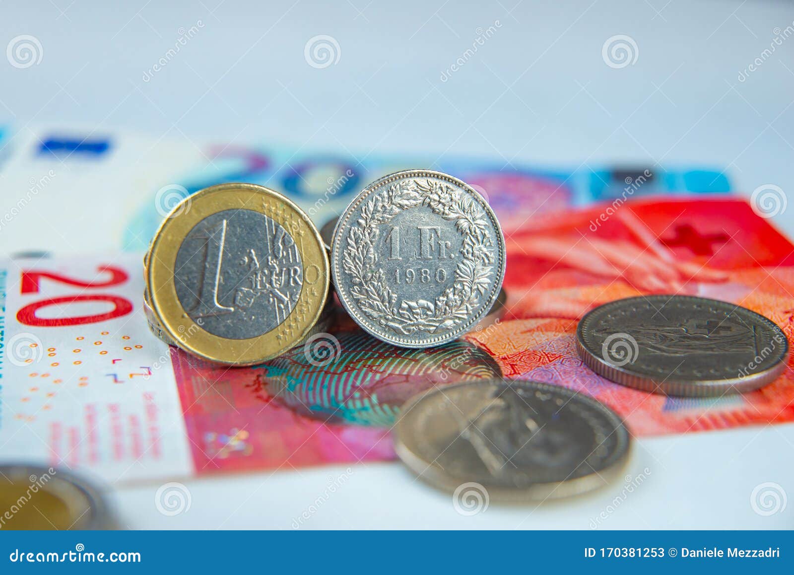 Euro and Swiss Francs Banknotes and Coins Stock Image - Image of coins ...