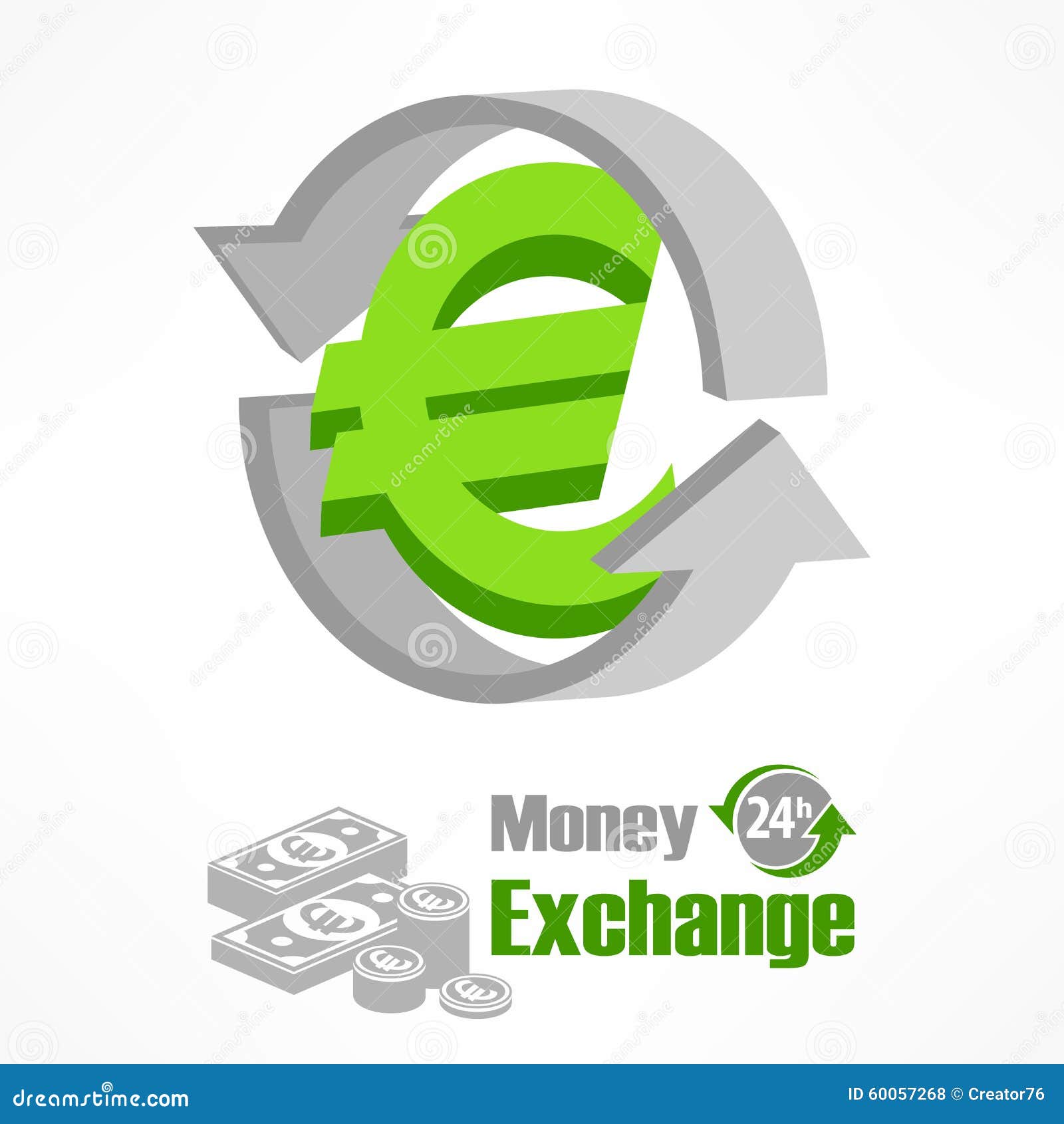 Euro symbol in green stock vector. Illustration of exchange - 60057268