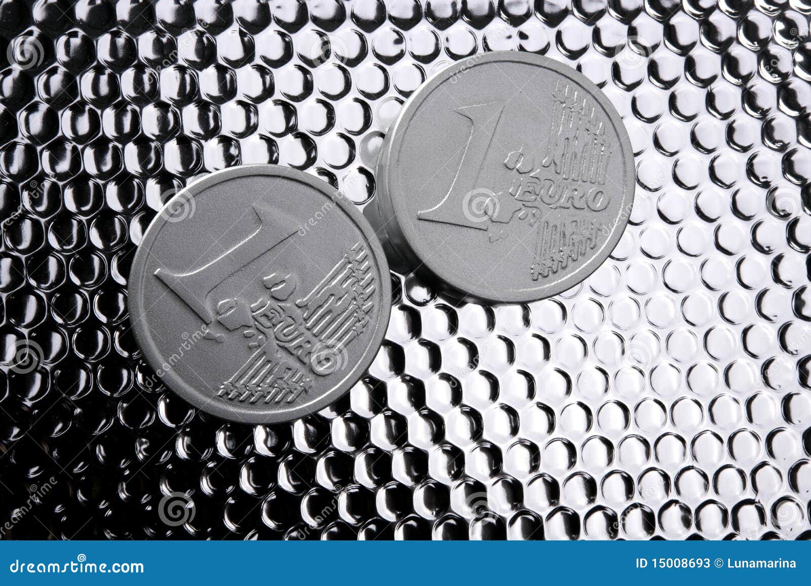 Euro Two Silver Coins Over Bright Steel Stock Image - Image of metal ...