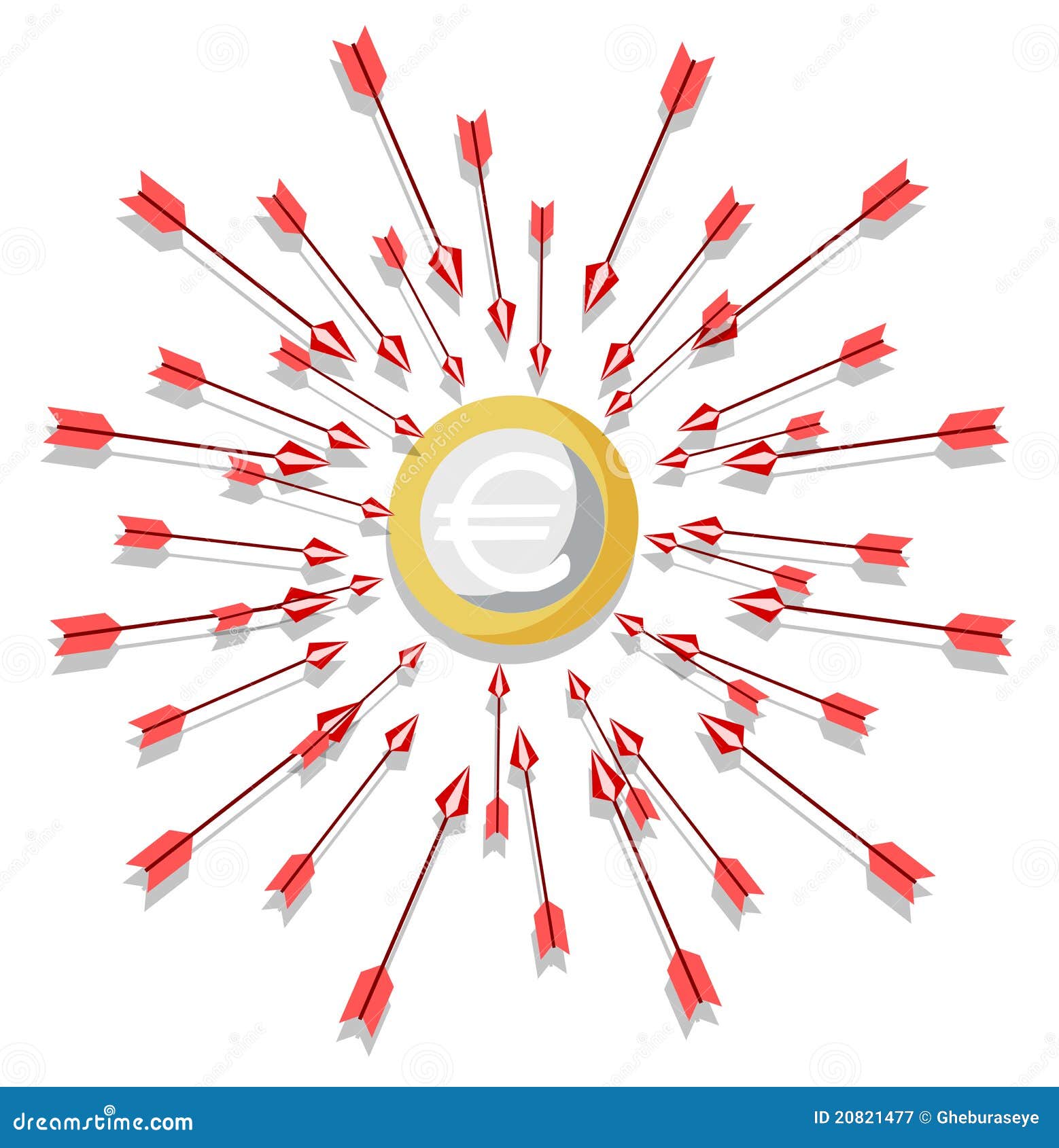 Euro Under Attack, Euro Coin Hit by Arrows, Target, Economy. Stock ...