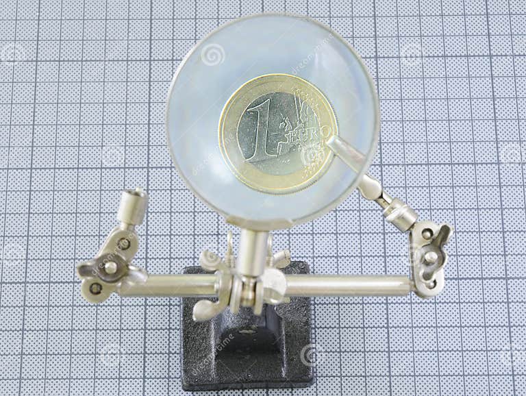 Euro under magnifier stock photo. Image of clamp, vise - 16384108