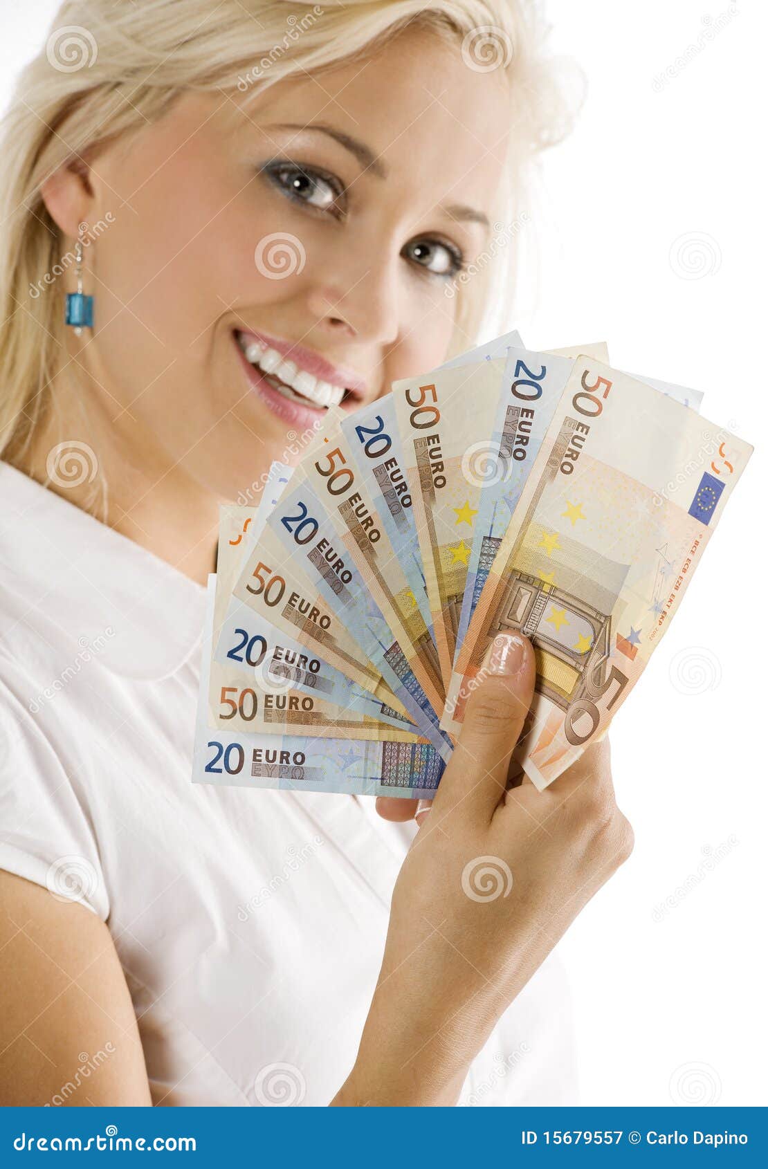 Euro woman smiling stock image. Image of cash, girl, background - 15679557