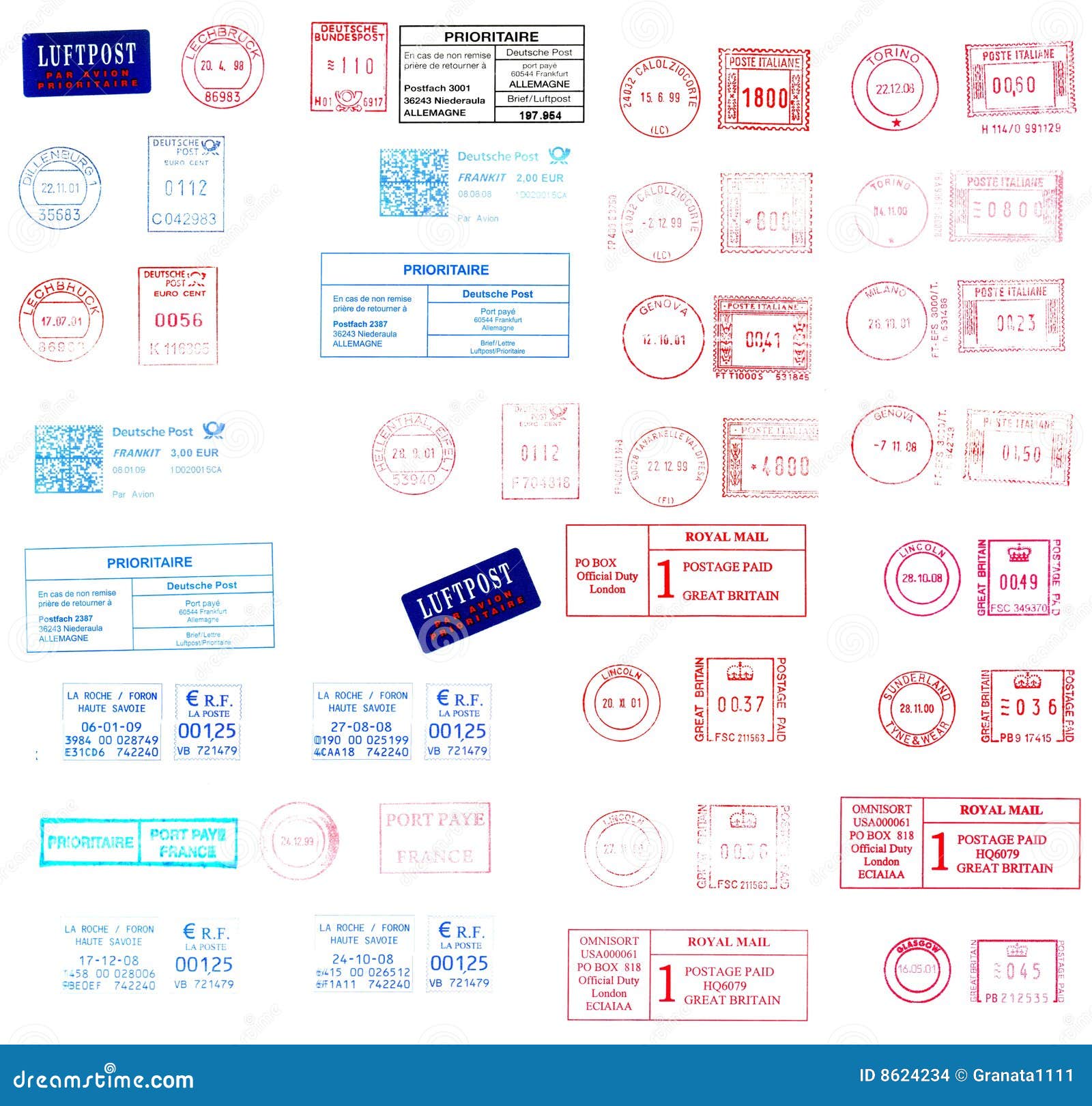 Europa: Post Etiketten En Poststempels Stock Illustratie - Illustration ...