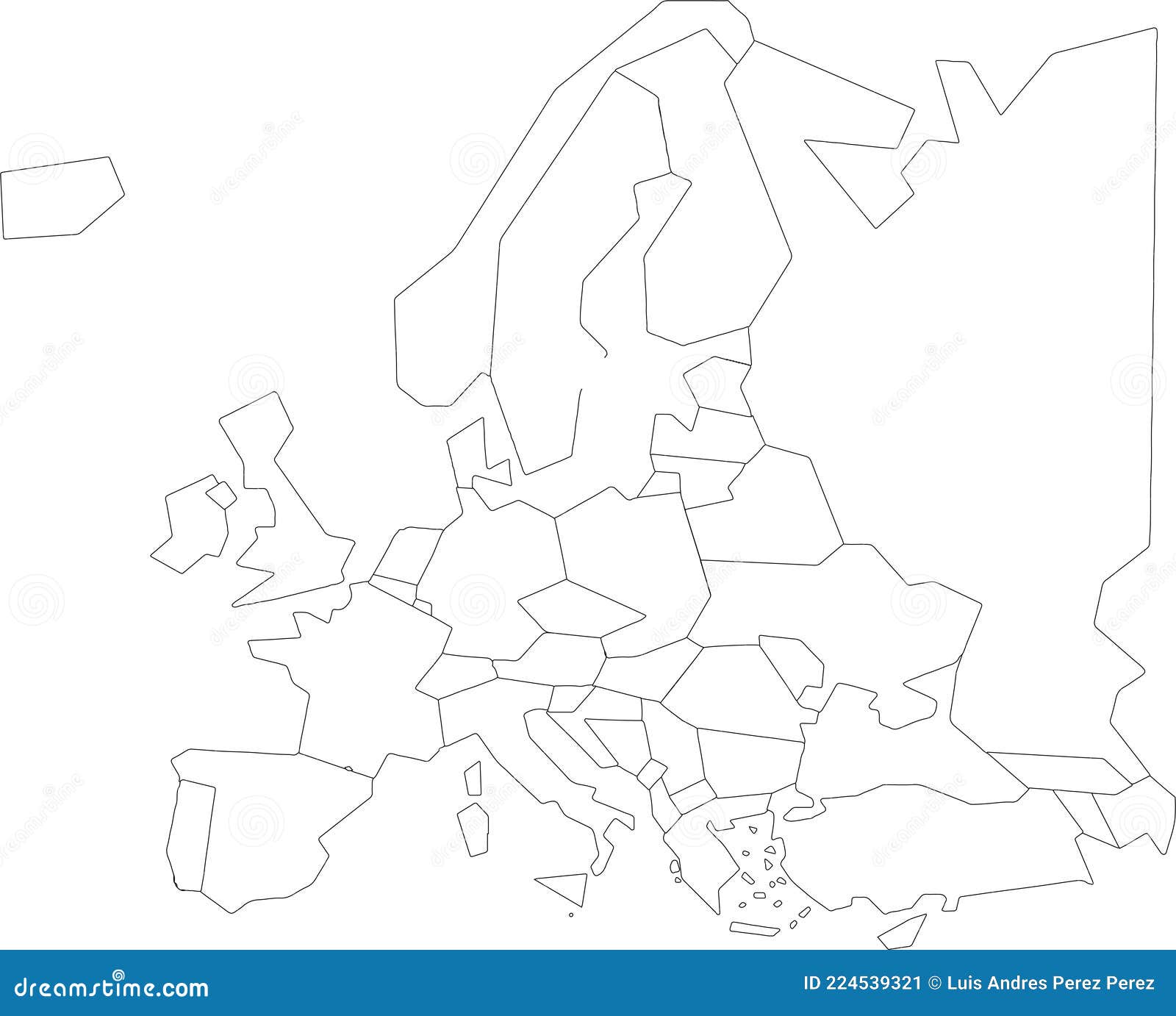 Map of Europe To Study Colorless with Outline, Black and White Stock ...