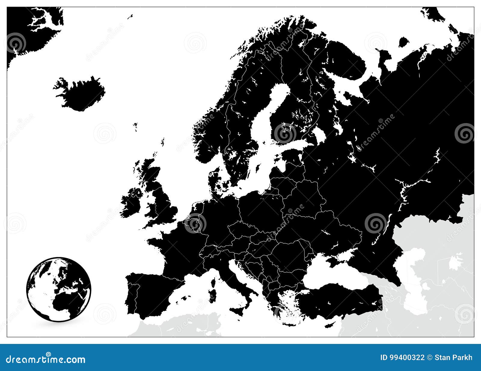 Europe Black Silhouette. Contour Map Of Continent. Simple Flat Vector ...