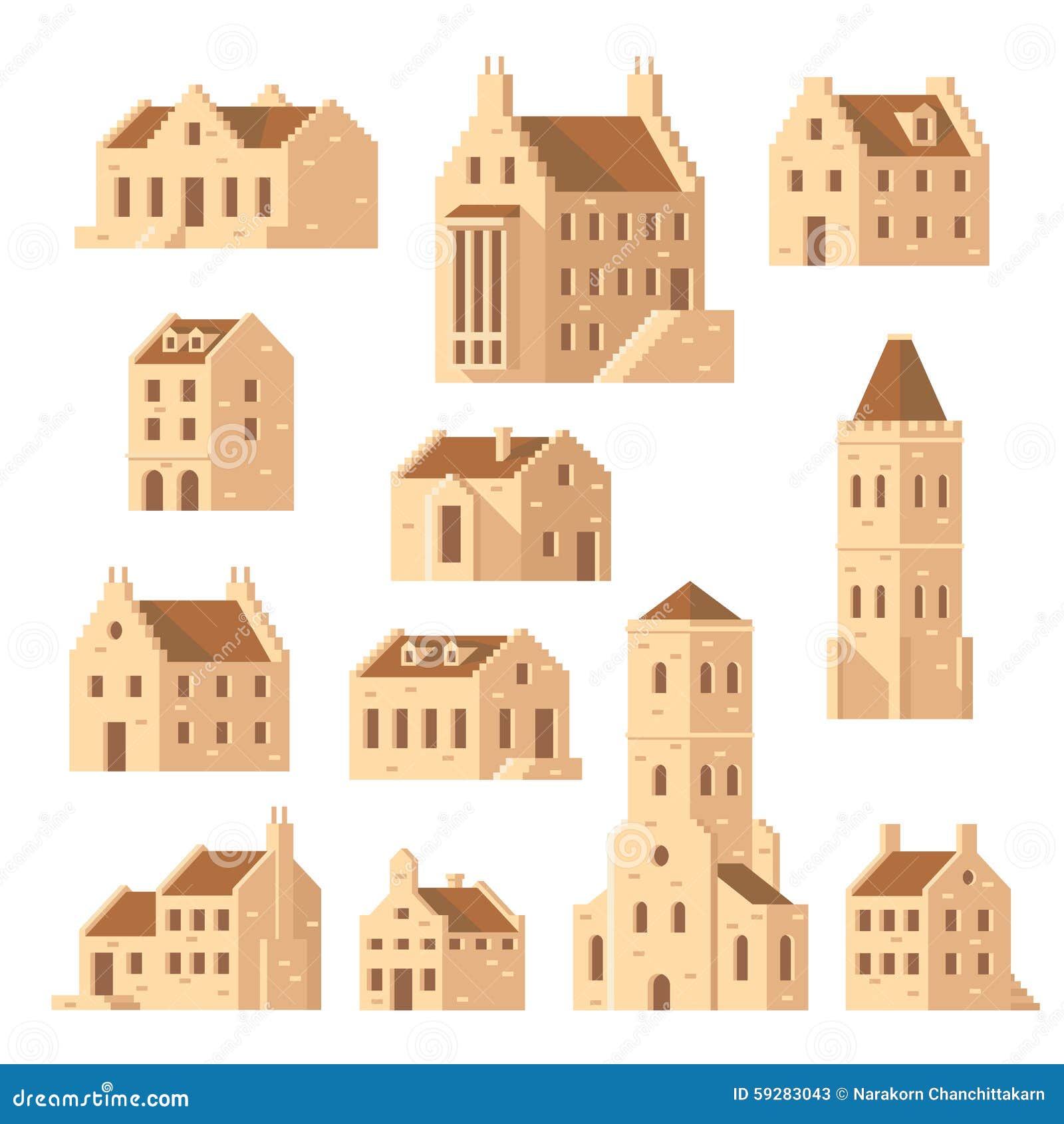 Europe Buildings Set Flat Design Stock Vector - Illustration of ...