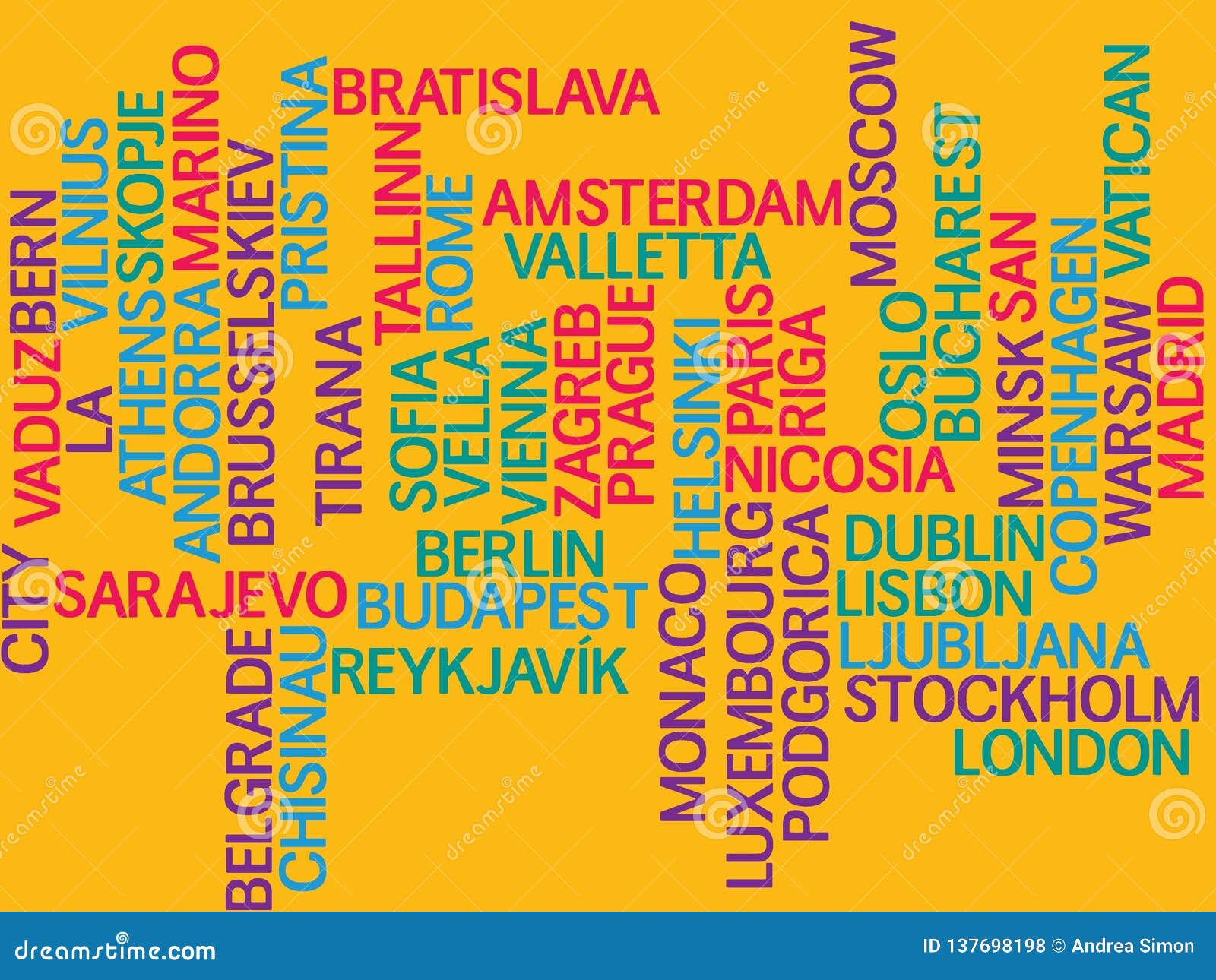 Europe, Capitals Of Countries And Other Cities Words Cloud Background ...