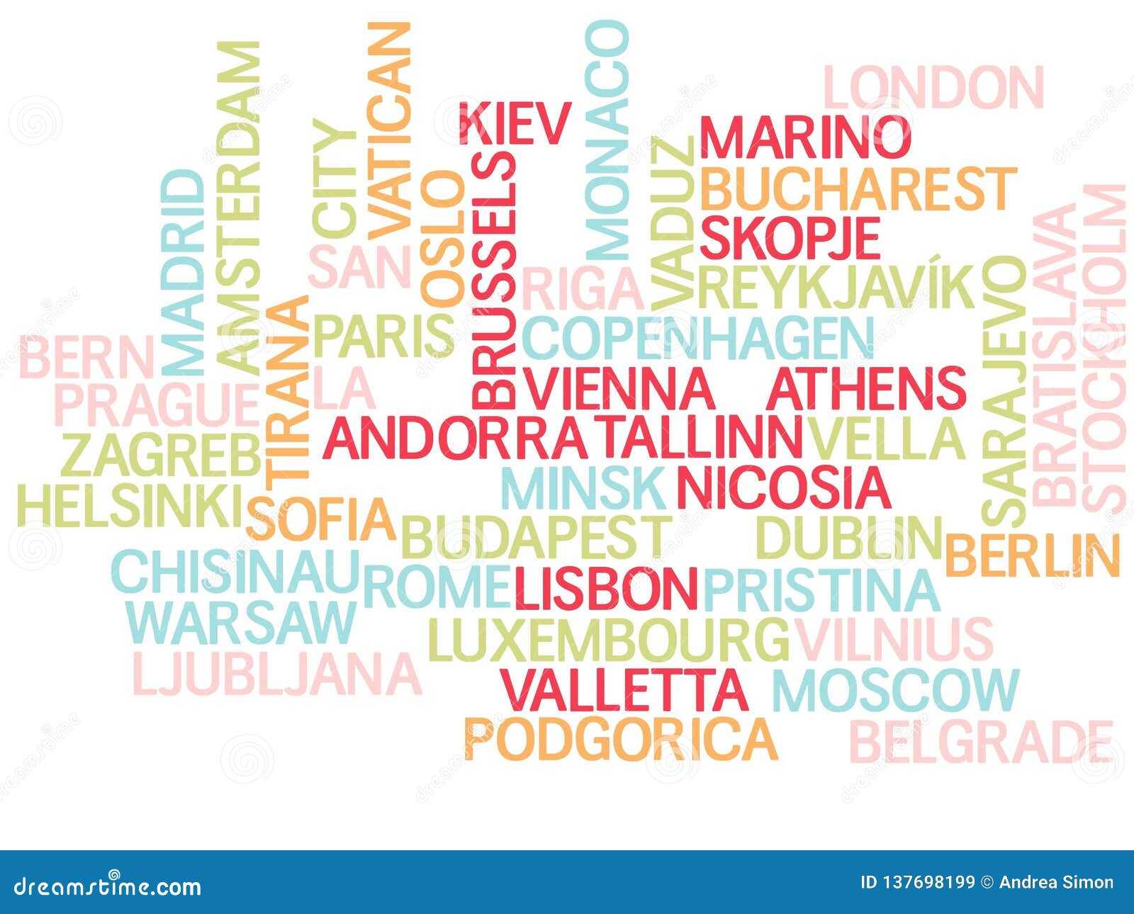Europe, Capitals Of Countries And Other Cities Words Cloud Background ...